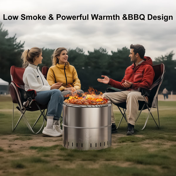 LAVRE Smokeless Fire Pit with Grill & Bag, Stainless Steel Portable ...