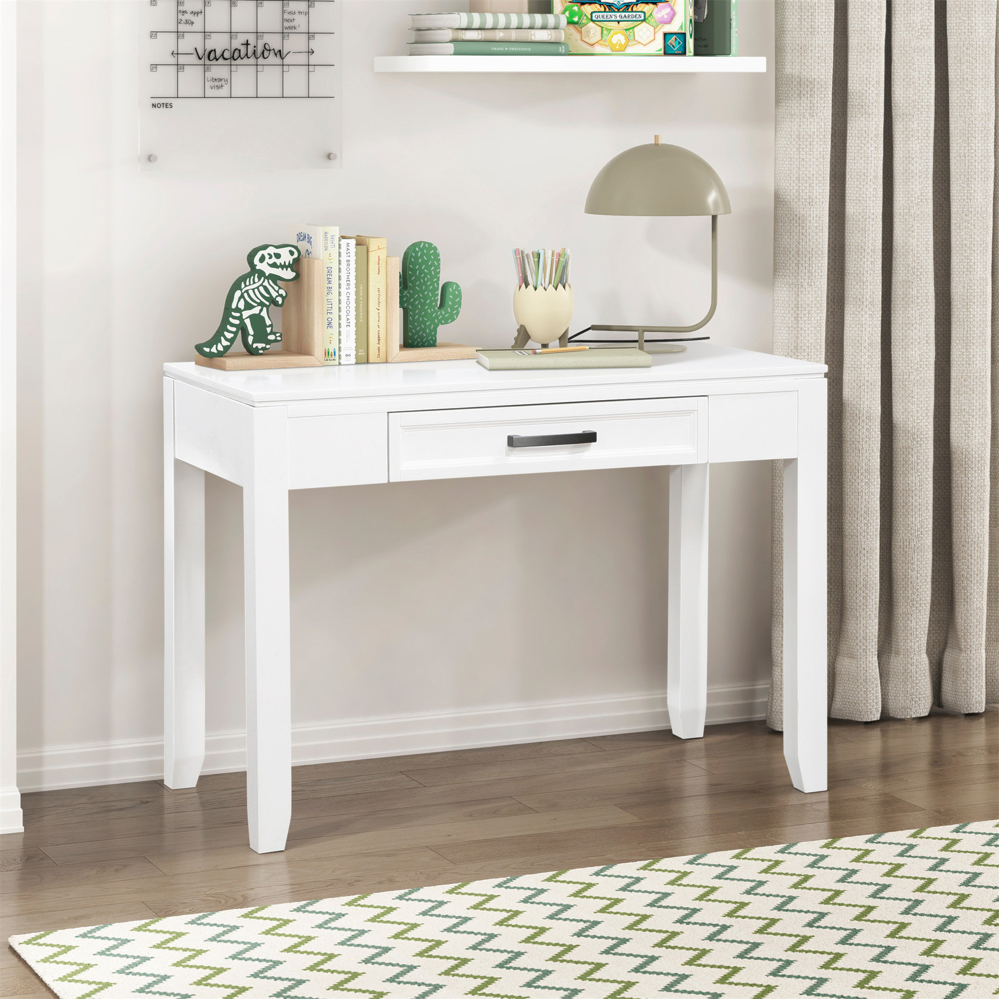Latitude Run® White Finish Writing Desk With Drawer Wooden Furniture ...