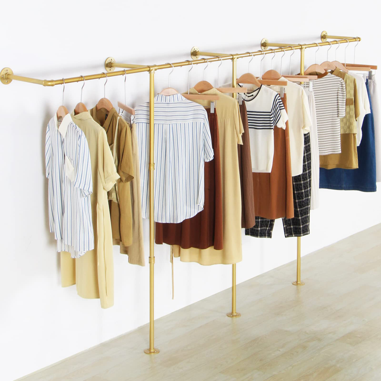 BTERAZ Gold Pipe Clothing Rack For Hanging Clothes Rack With 3 T-Bar ...