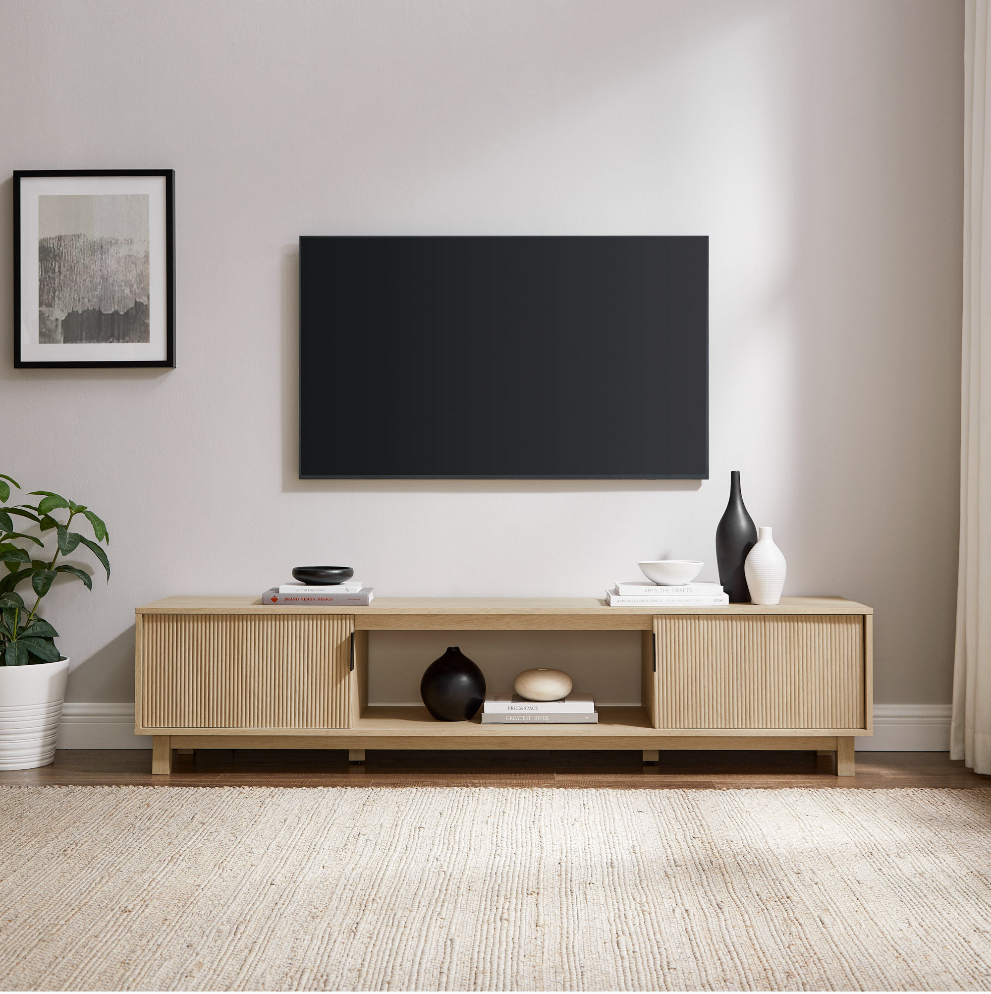 George Oliver Modern Fluted-Door Minimalist TV Stand For Tvs Up To 80 ...