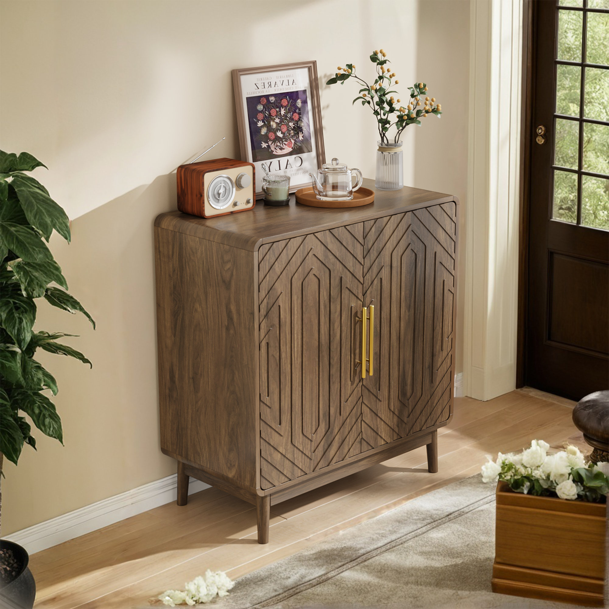 Ebern Designs Elegant Storage Cabinet Walnut Modern Versatility: For ...