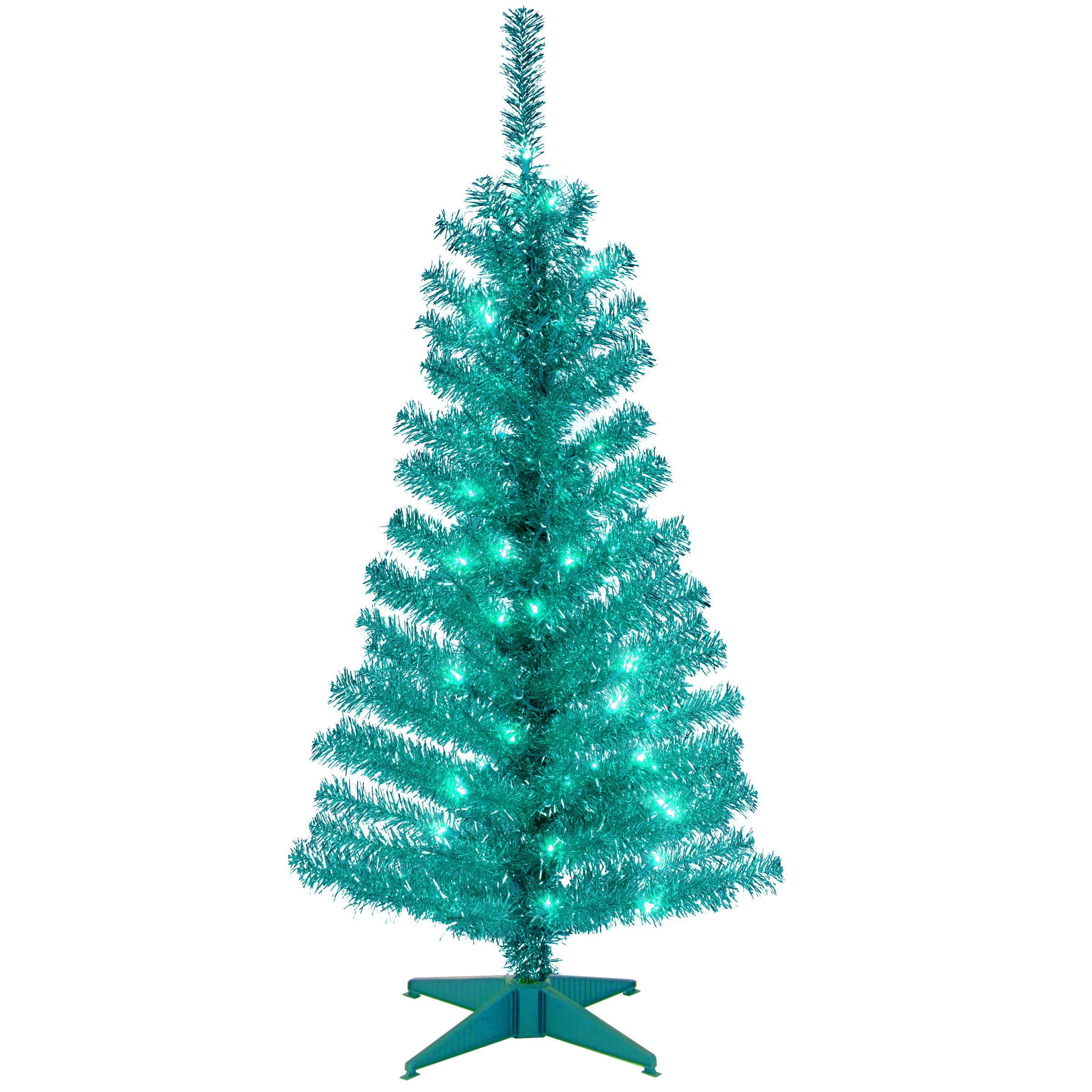 The Holiday Aisle® 4ft. Turquoise Tinsel Tree with Clear Lights ...