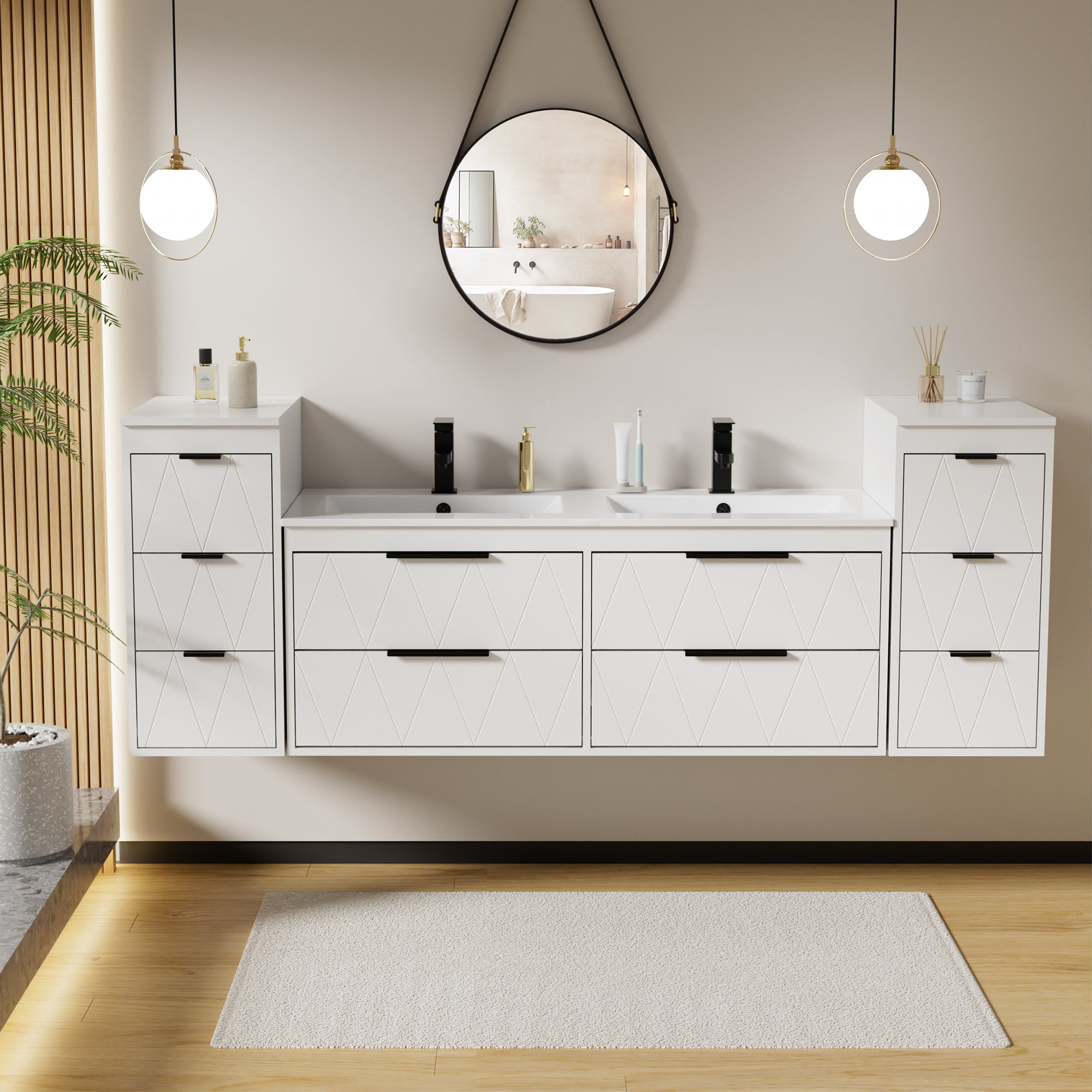 Ebern Designs Sharee 72" Double Sink Wall Mounted Bathroom Vanity With ...