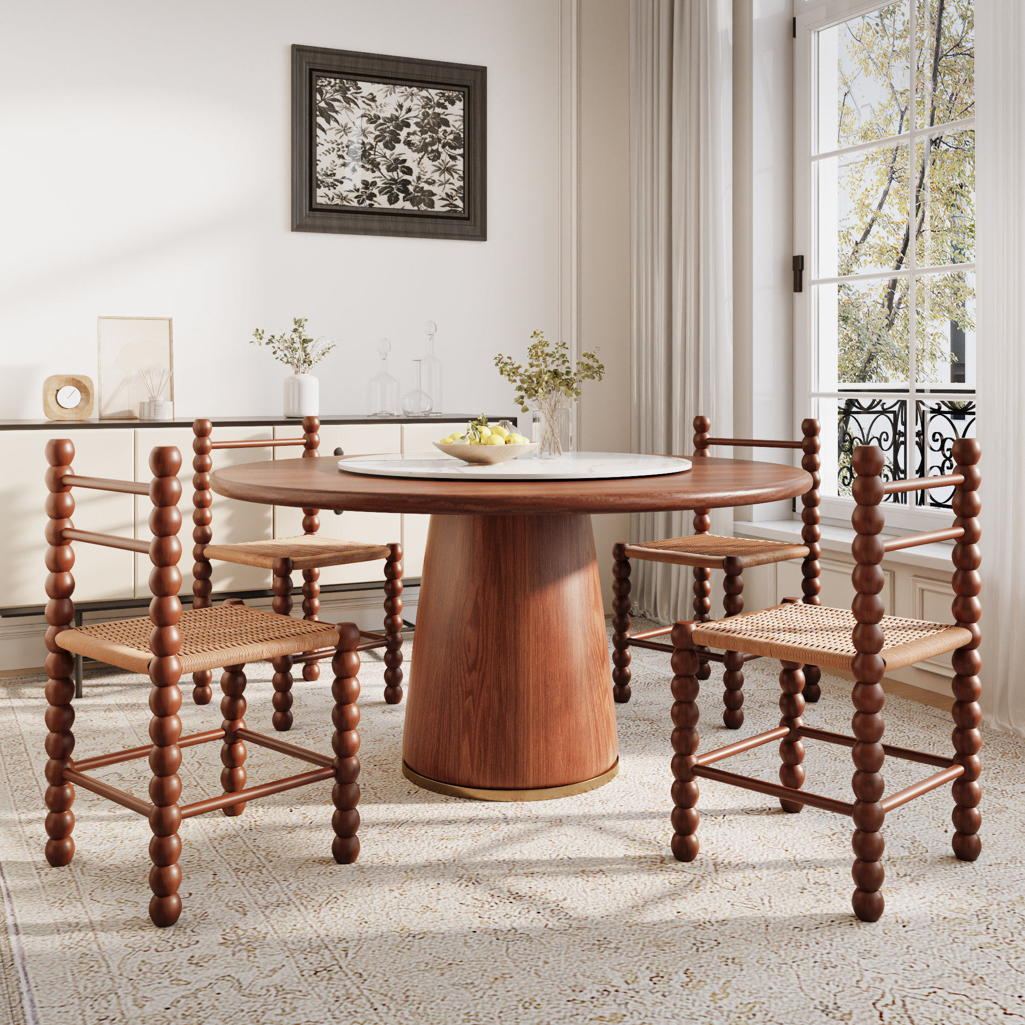 Canora Grey 5pcs Dining Set Farmhouse Solid Wood Dining Table 59" for 8 ...