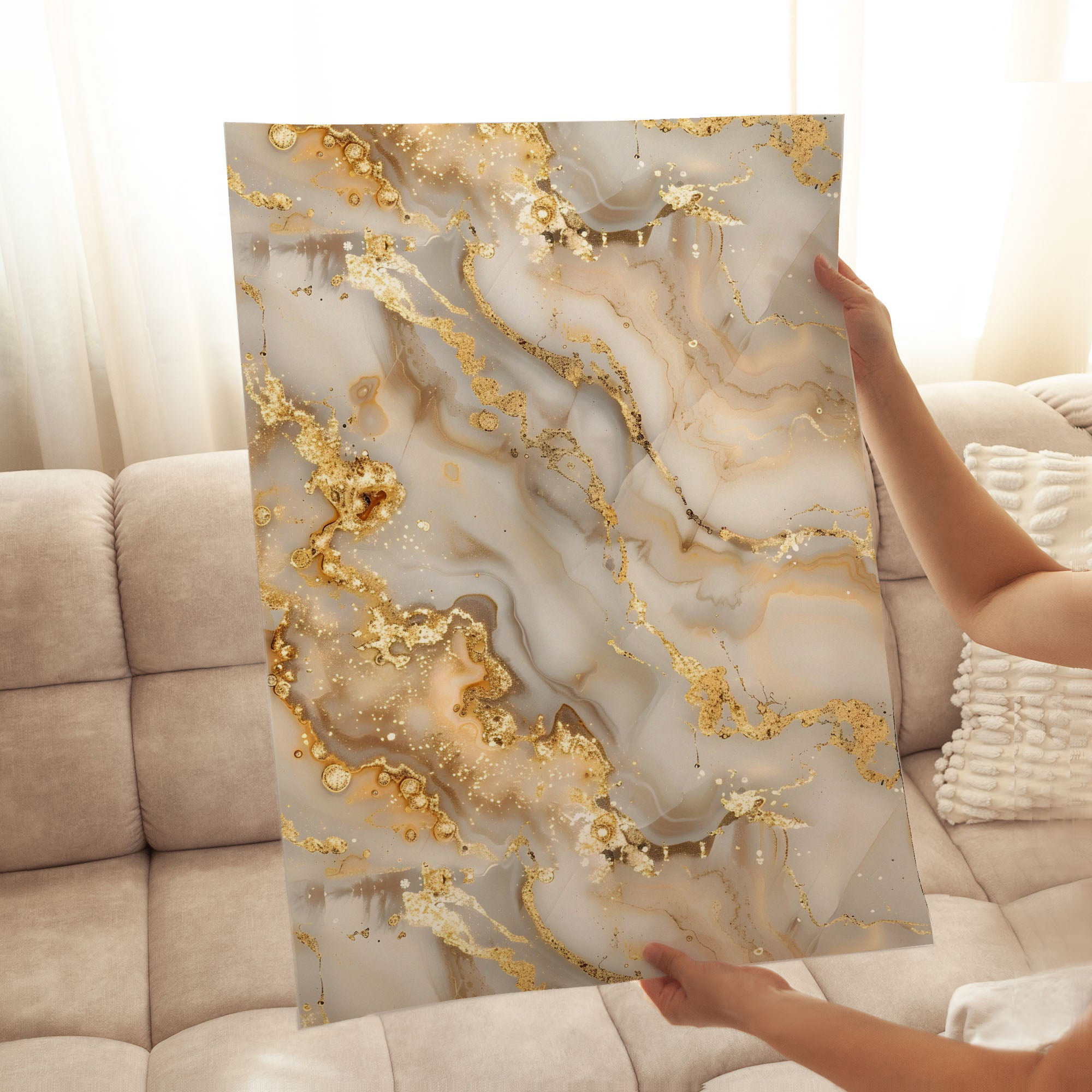 Ebern Designs Abstract Golden Geode XII Modern Unframed Art Print | Wayfair