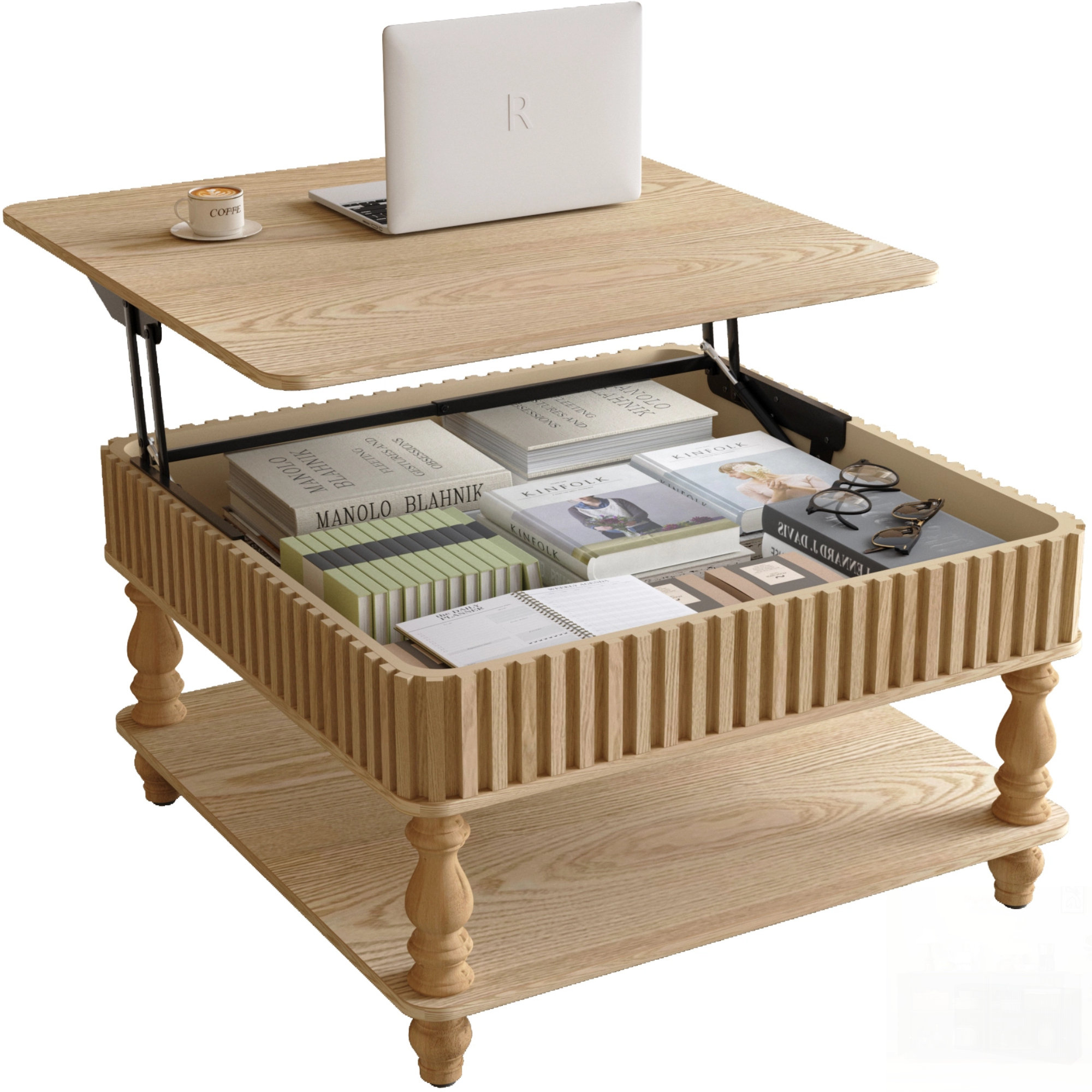 Red Barrel Studio® Square Fluted Lift-Top Coffee Table With Hidden ...
