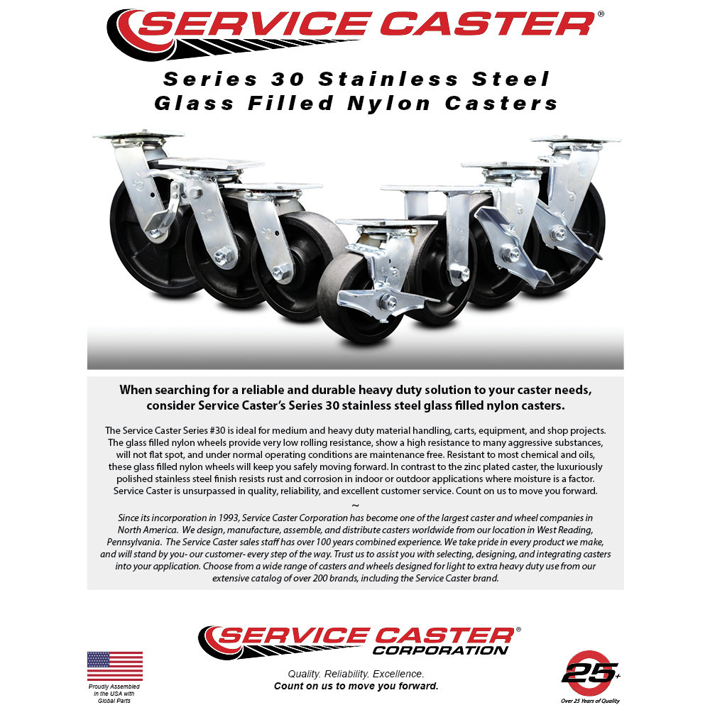 Service Caster 5 Inch SS Glass Filled Nylon Caster Set with 2 Brakes ...