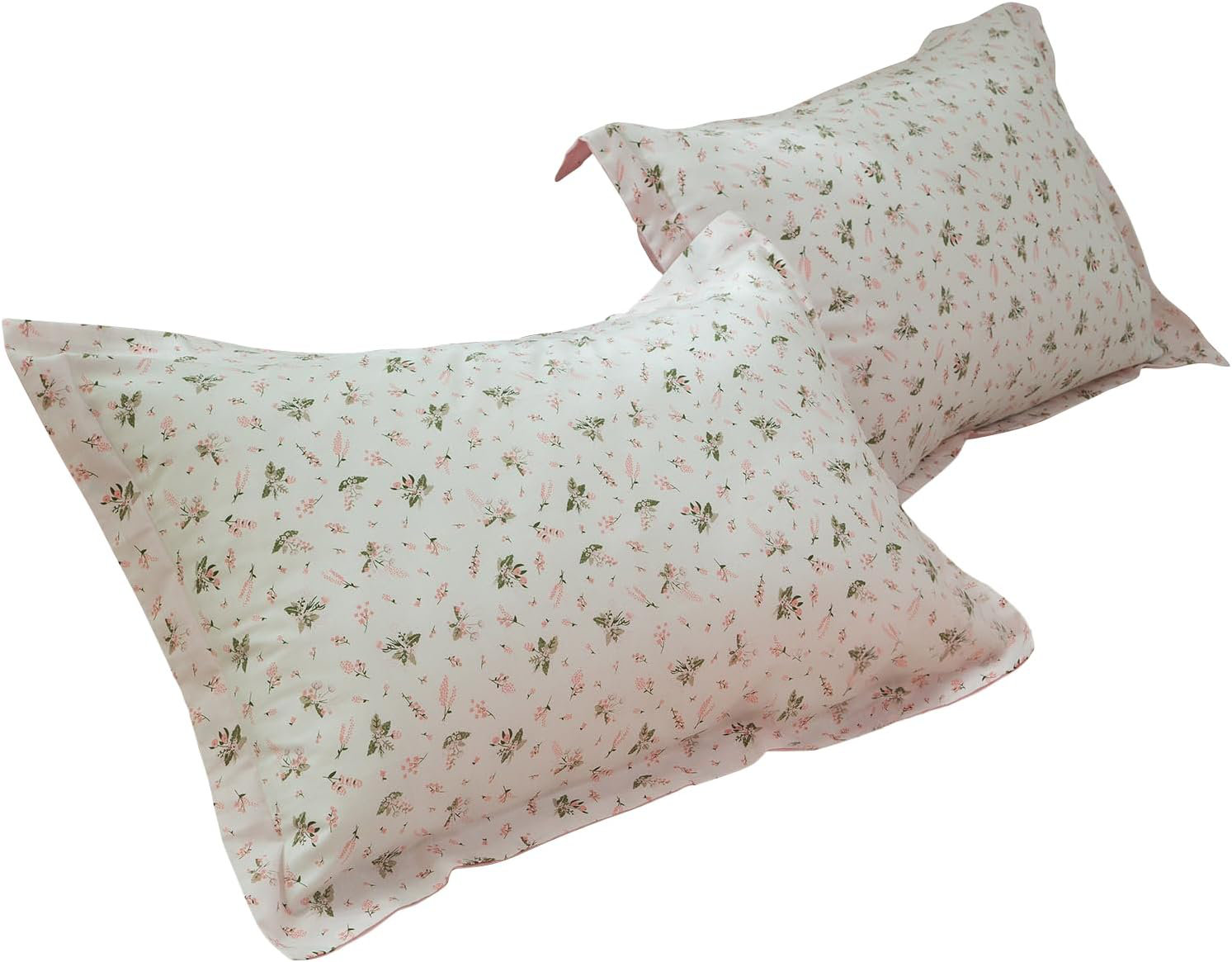WIZIAT 2 Pieces White Pink Bed Pillow Shams-100% Cotton Standard Queen ...