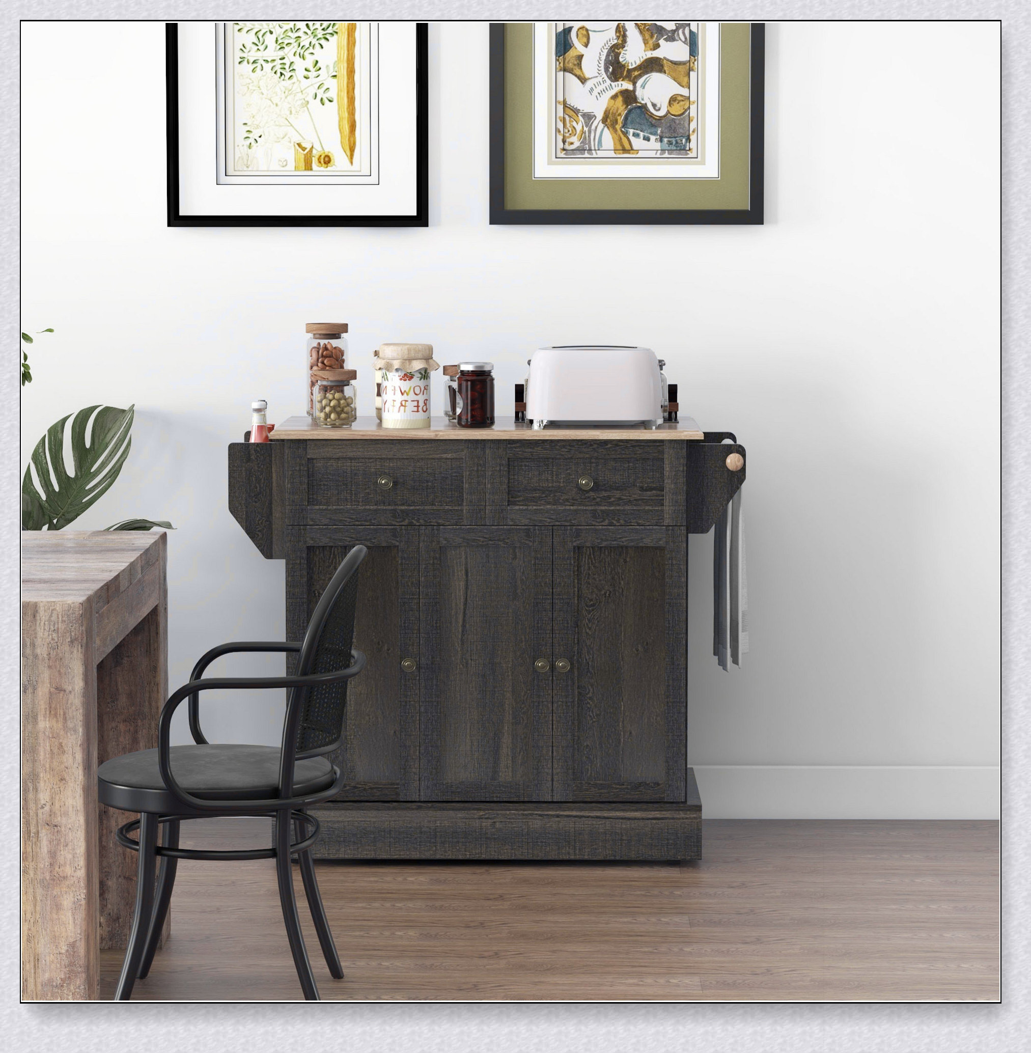 Lark Manor Triple-Cabinet Kitchen Island on Wheels with Drawers ...