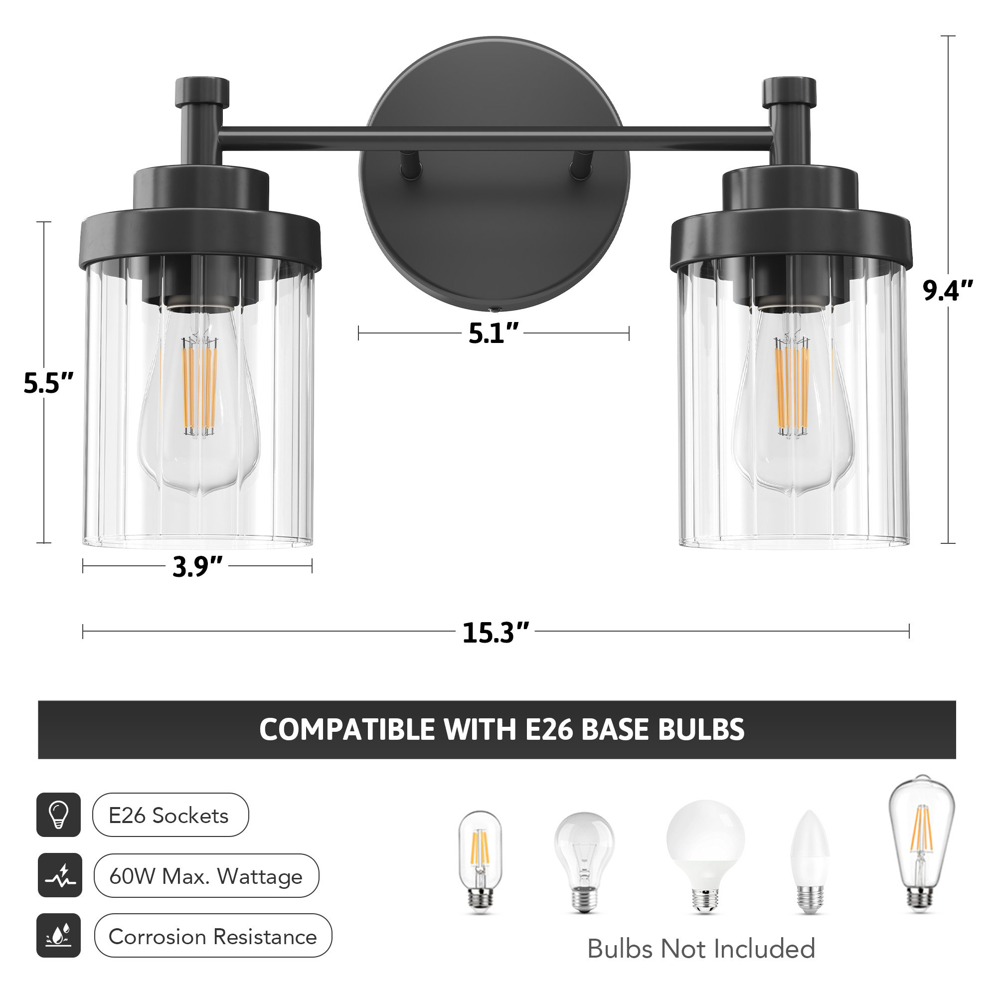 Breakwater Bay Modern Dimmable Vanity Light with Clear Ribbed Glass ...