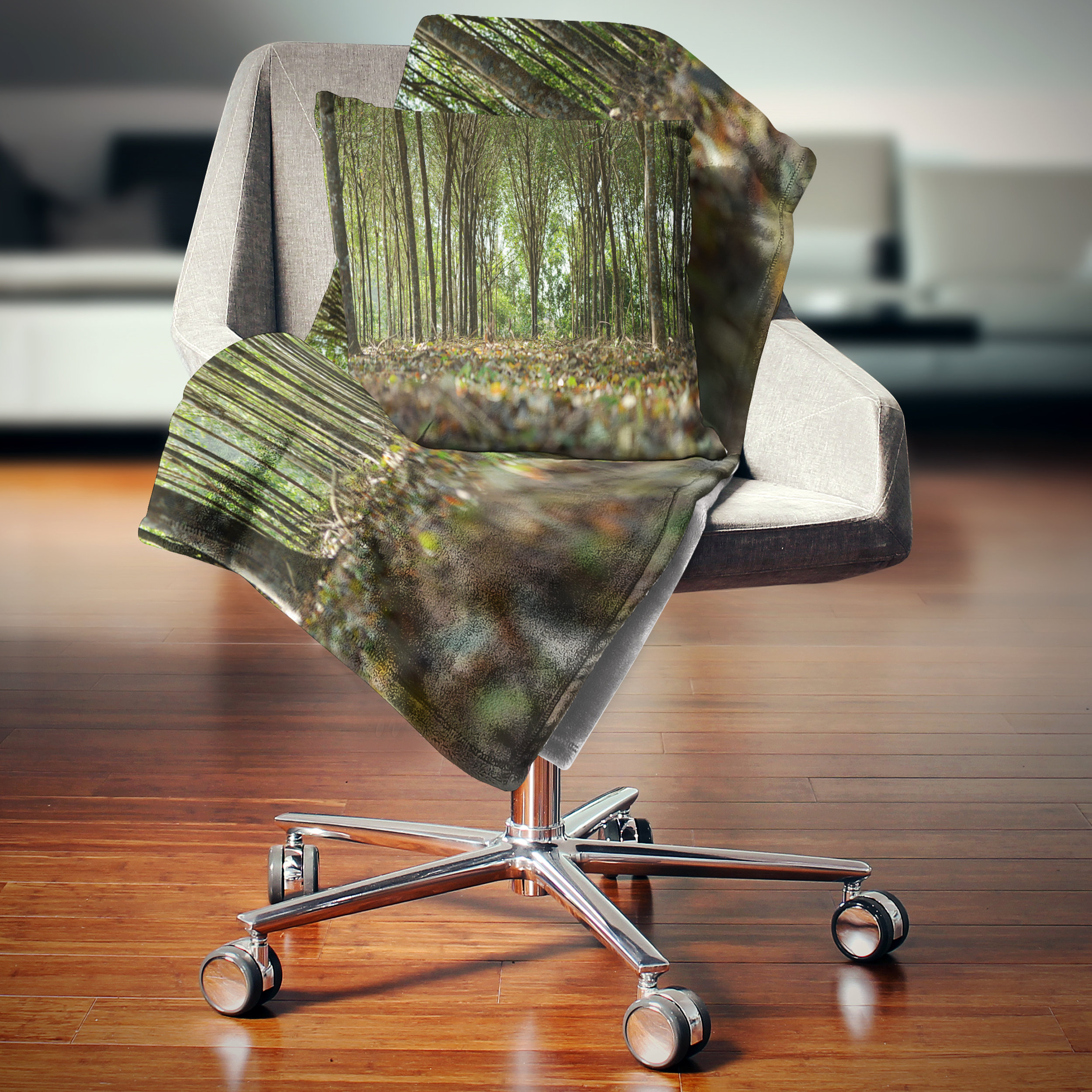 Design Art Dense Rubber Tree Plantation Landscape Printed Rectangular ...