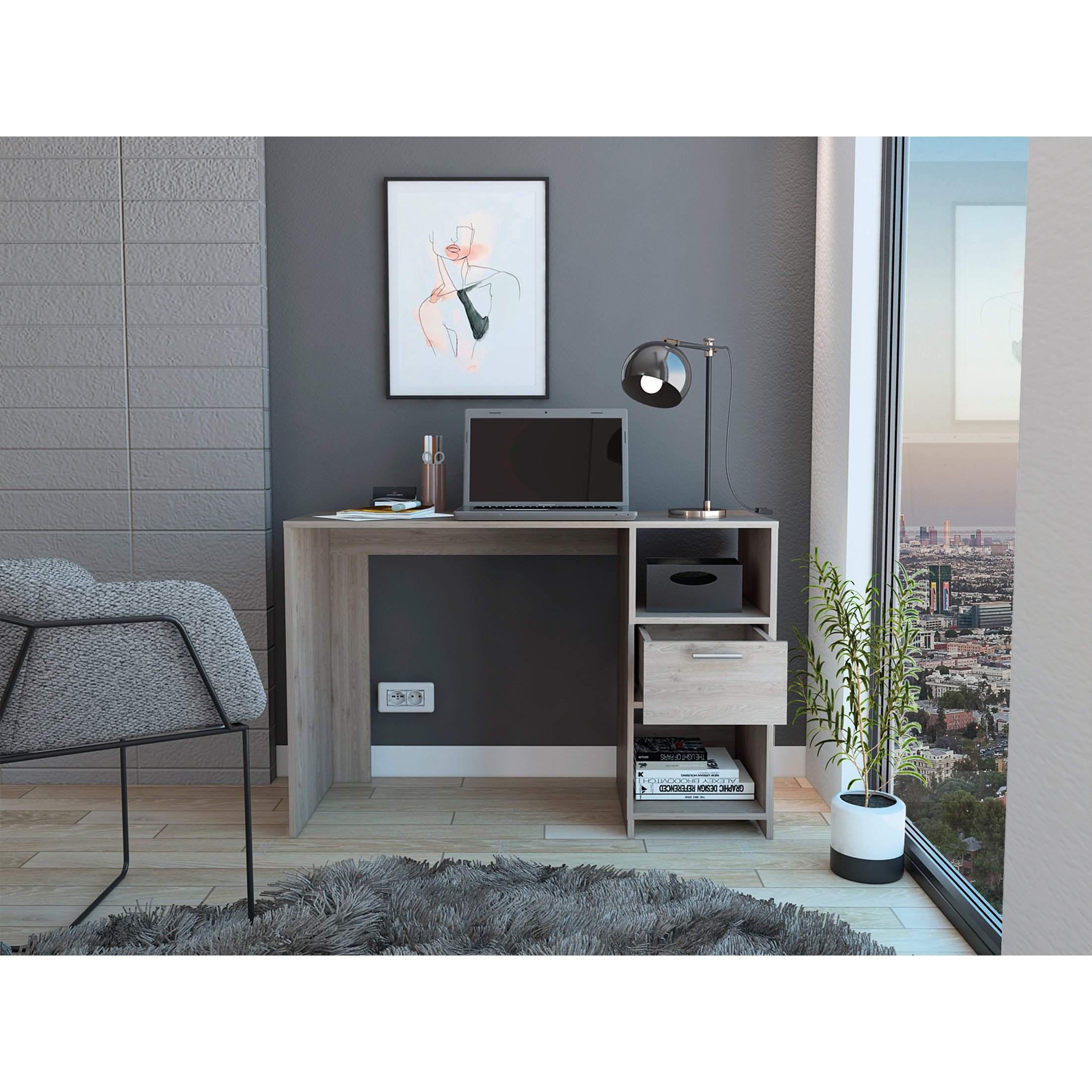 Latitude Run® Omma Computer Desk, One Drawer, Two Shelves | Wayfair