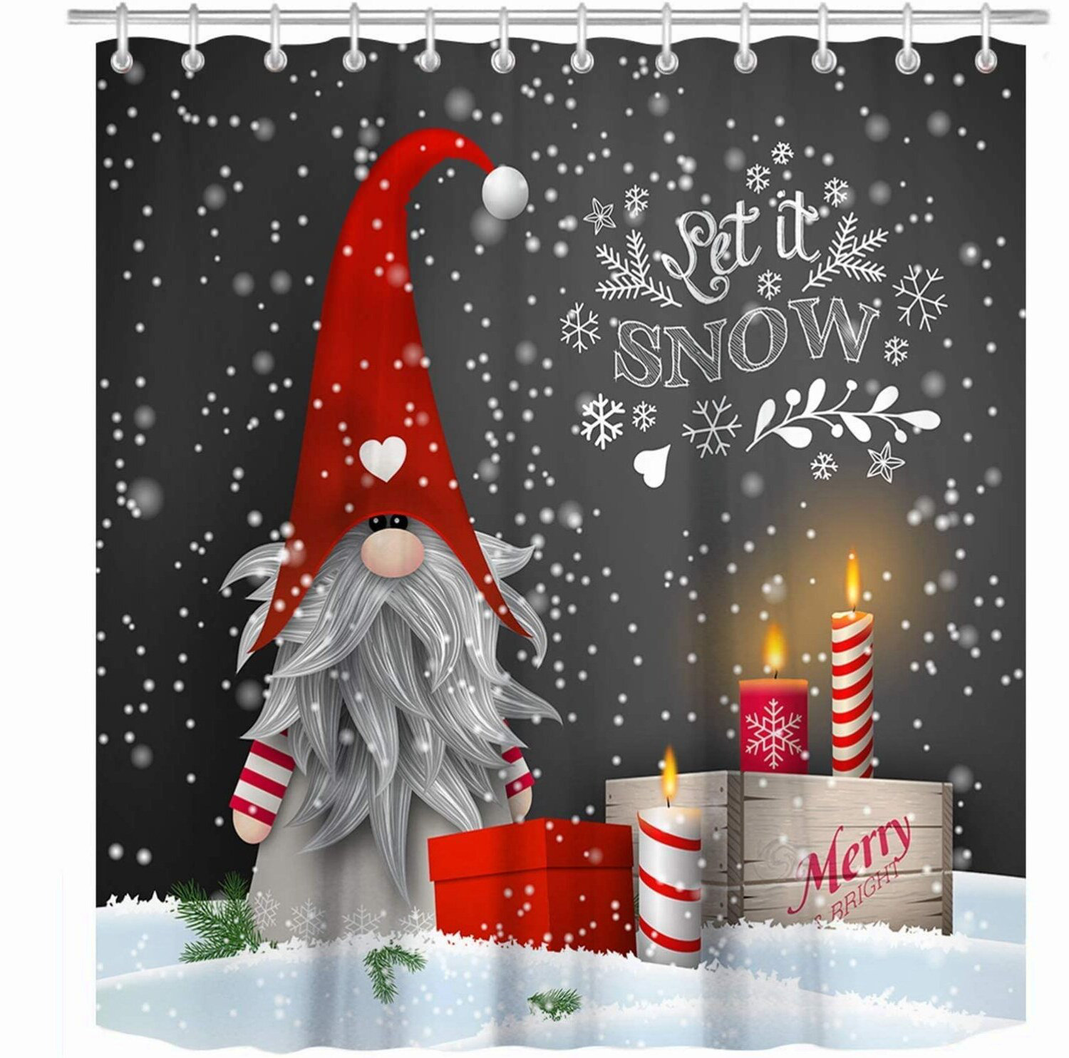 Mercer41 Winter Sprite Gnome Shower Curtain Set - Cute Xmas Holiday ...