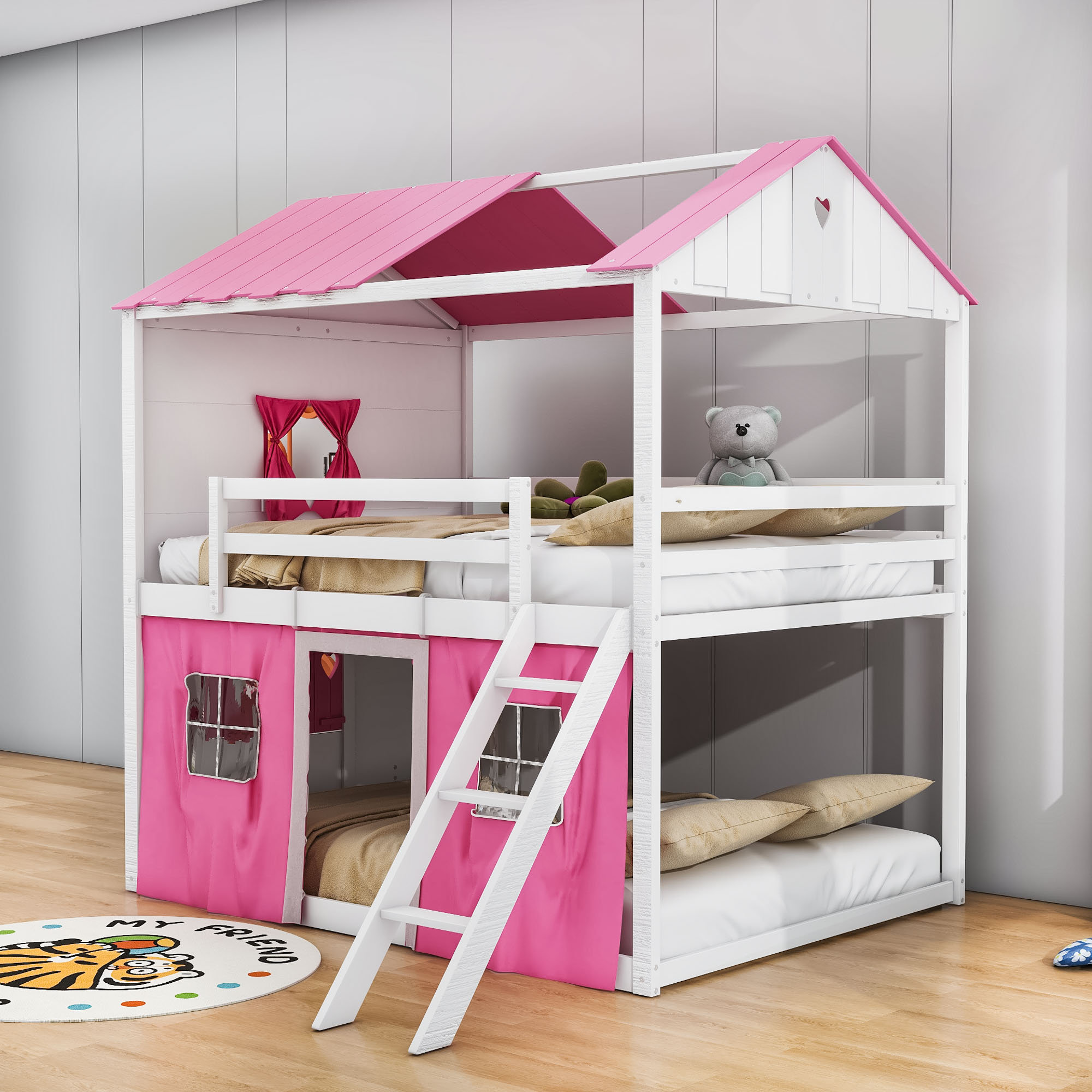 Harper Orchard Thorin Wood Bunk Bed with Tent and Windows | Wayfair