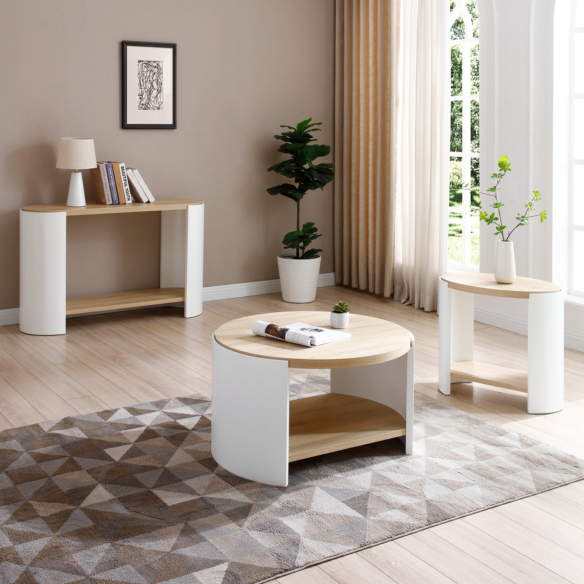 Corrigan Studio 3 Table Set Round Coffee Table ,31" Coffee Table For ...