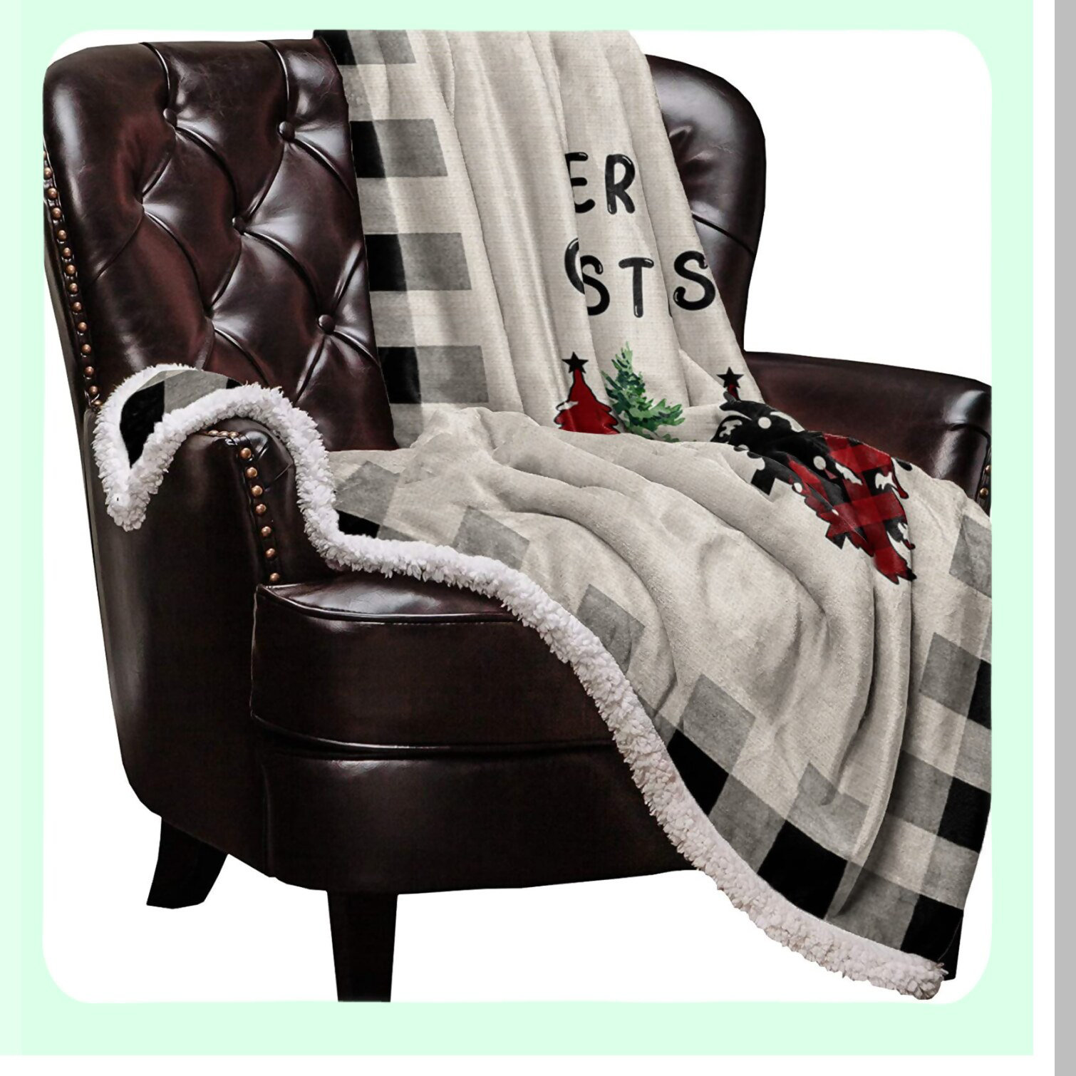 BRBCA CozyTree Reversible Fleece Throw - Vintage Checkered Cheetah Xmas ...