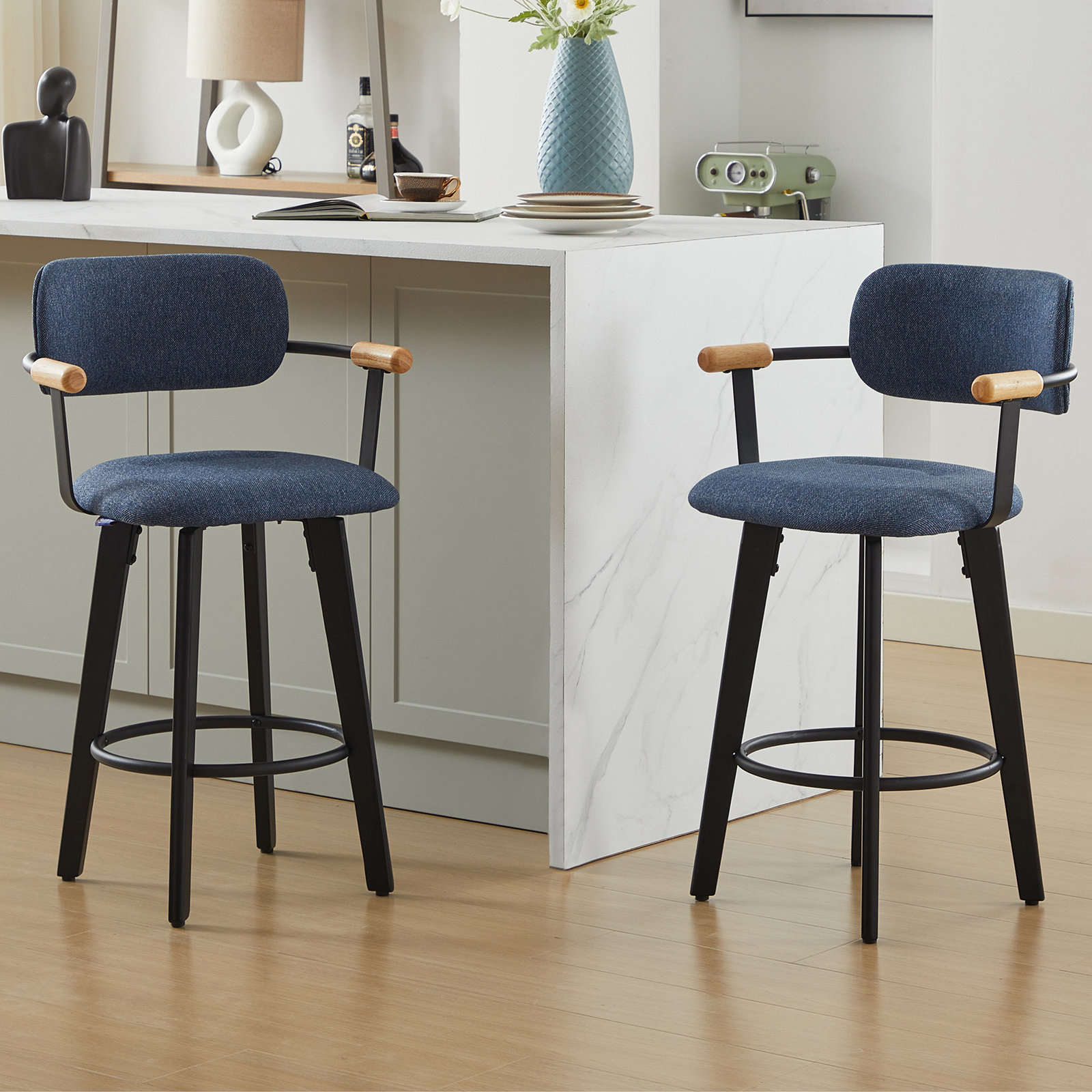 Corrigan Studio® Swivel Upholstered 25.59"" Bar Stool with solid Wood ...