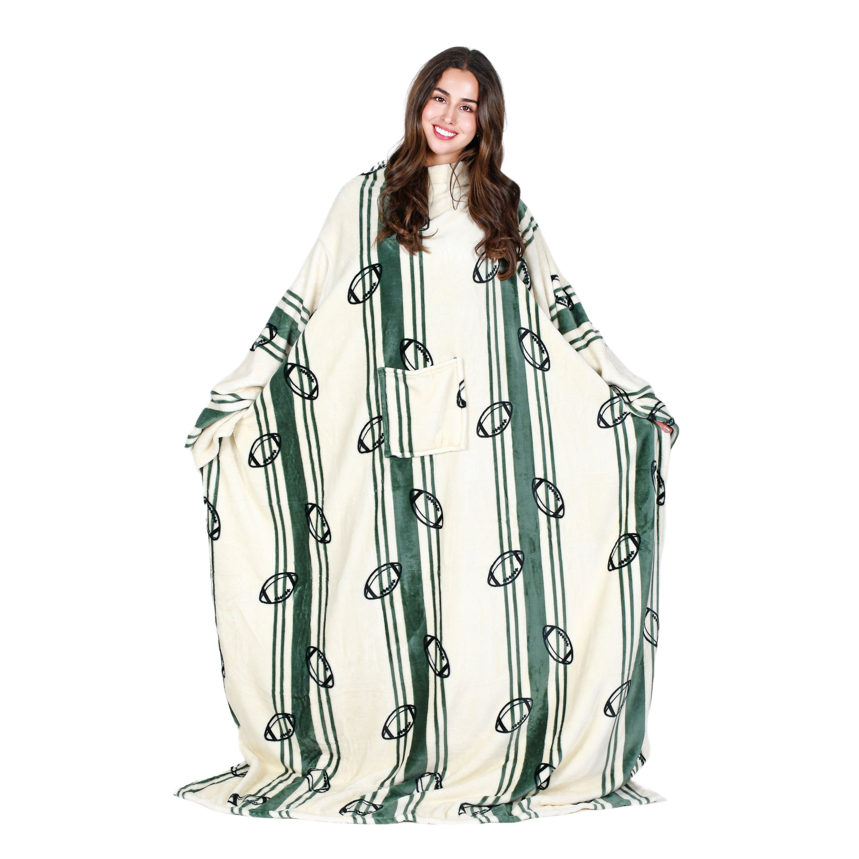 Tirrinia Football Print Wearable Blanket with Sleeves and Pocket, Super ...