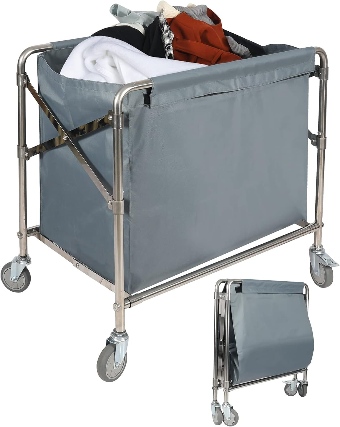 REDCAMP Metal Free-Standing Laundry Cart with Wheels | Wayfair