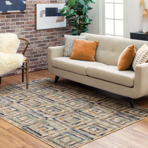 Scott Living Weathered Squares Teal/Gold/Gray Rug | Wayfair