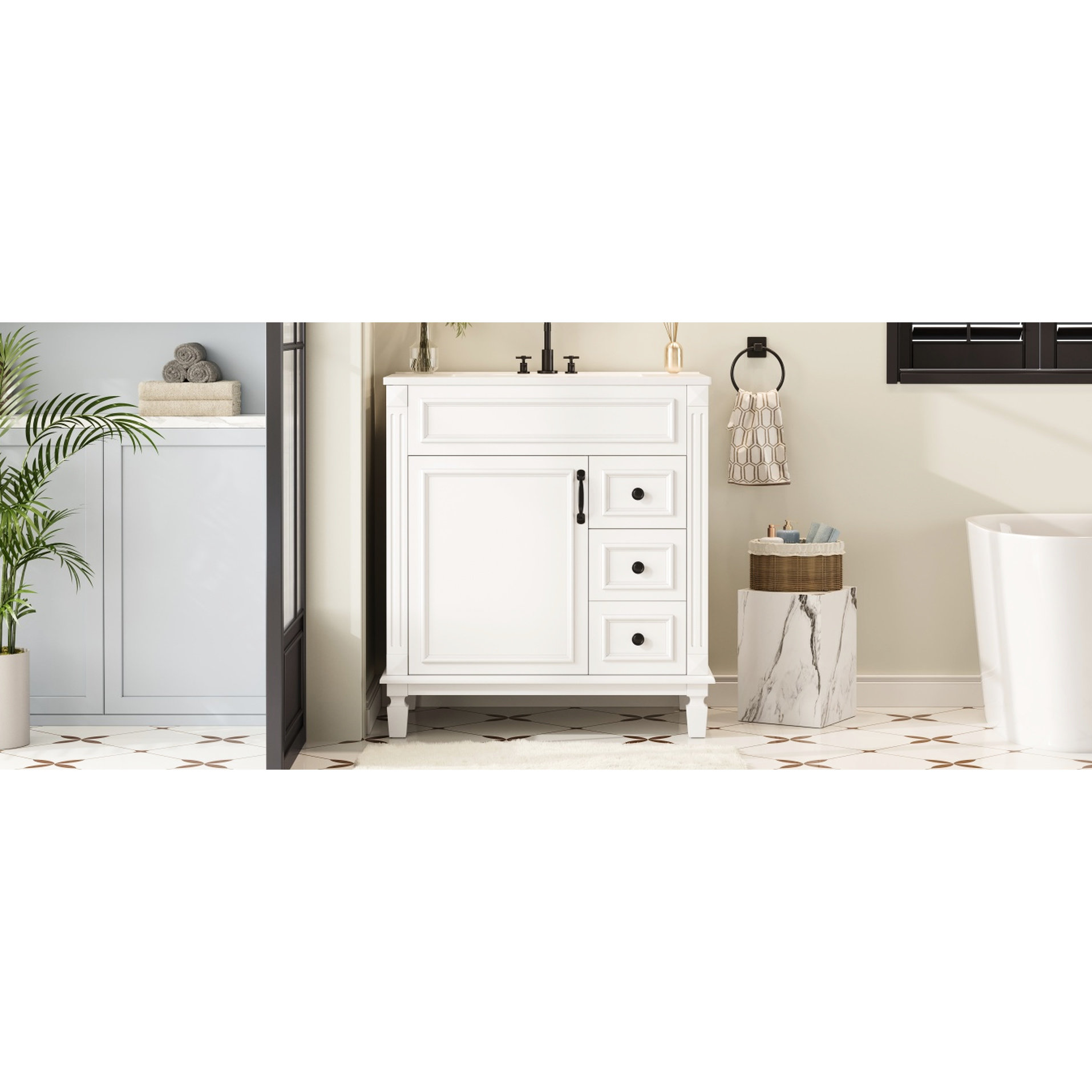 George Oliver 30" Bathroom Vanity With Ceramic Sink, Storage Drawers ...