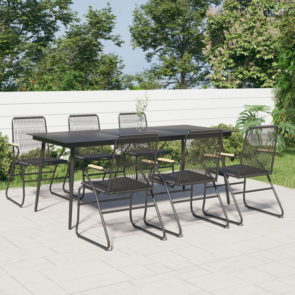 Orren Ellis 7 Piece Patio Dining Set Black PVC Rattan | Wayfair