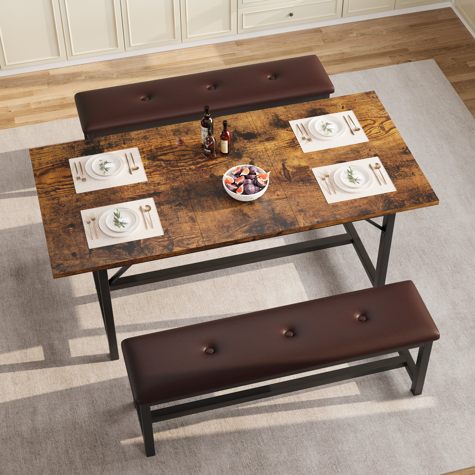 17 Stories 63" Extendable Dining Table Set for 4-6, Kitchen Table with ...