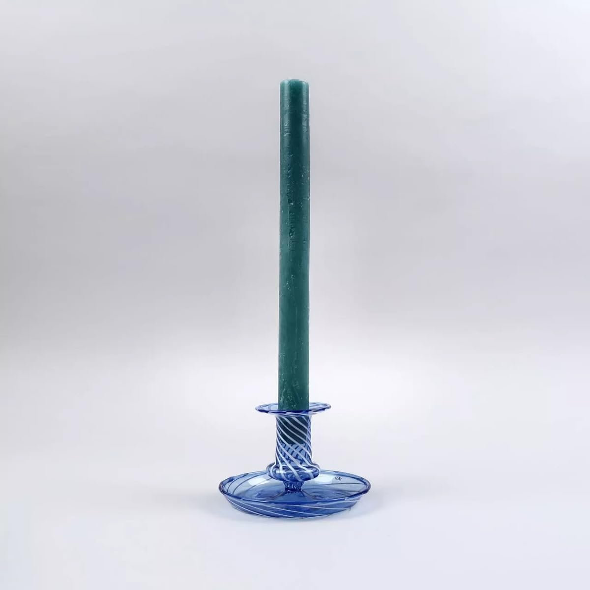 Ivy Bronx Flare Stripe Small Candle Stick - Glass, Blue | Wayfair