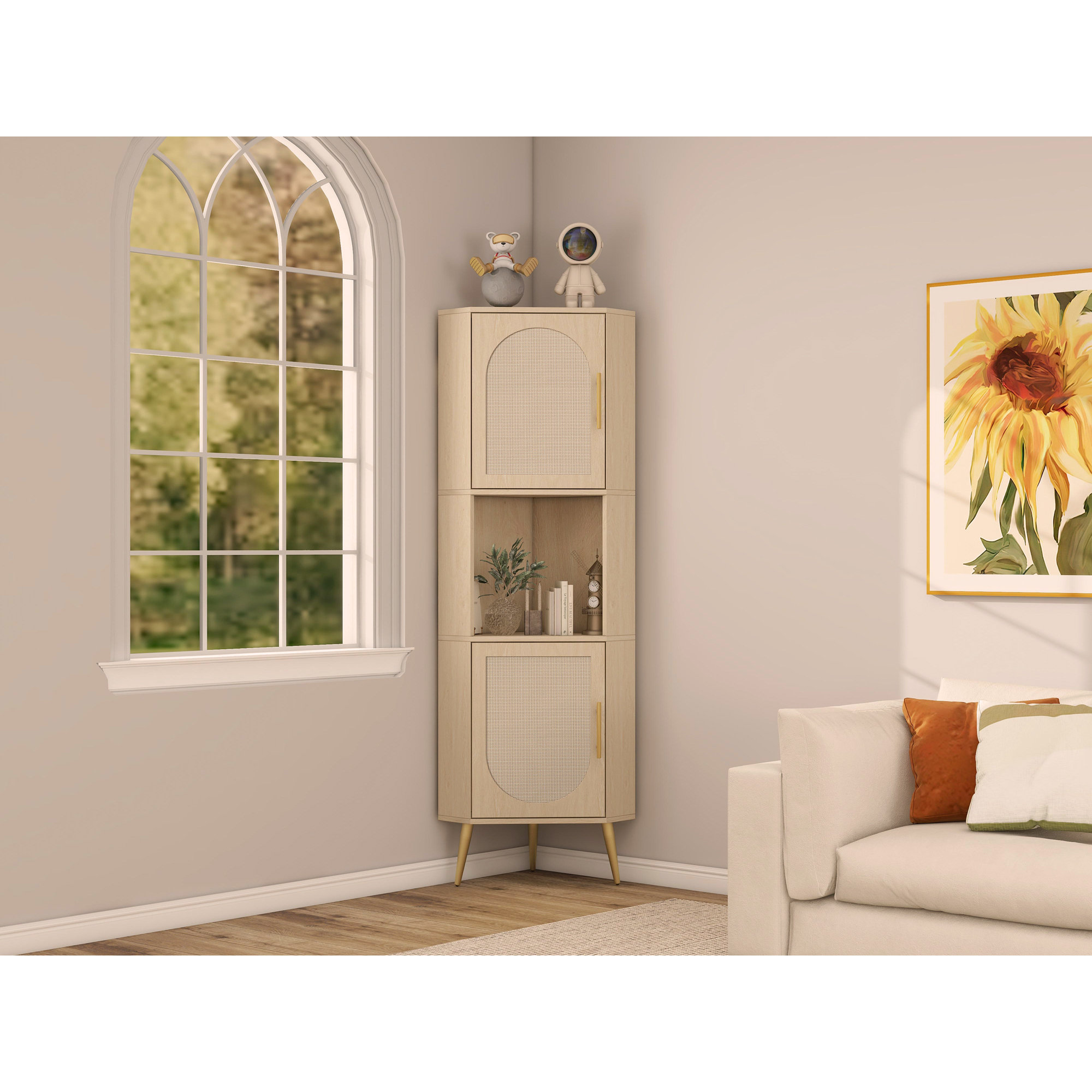 Corrigan Studio® Corner cabinet ,Rattan door,Freestanding Corner Tables ...