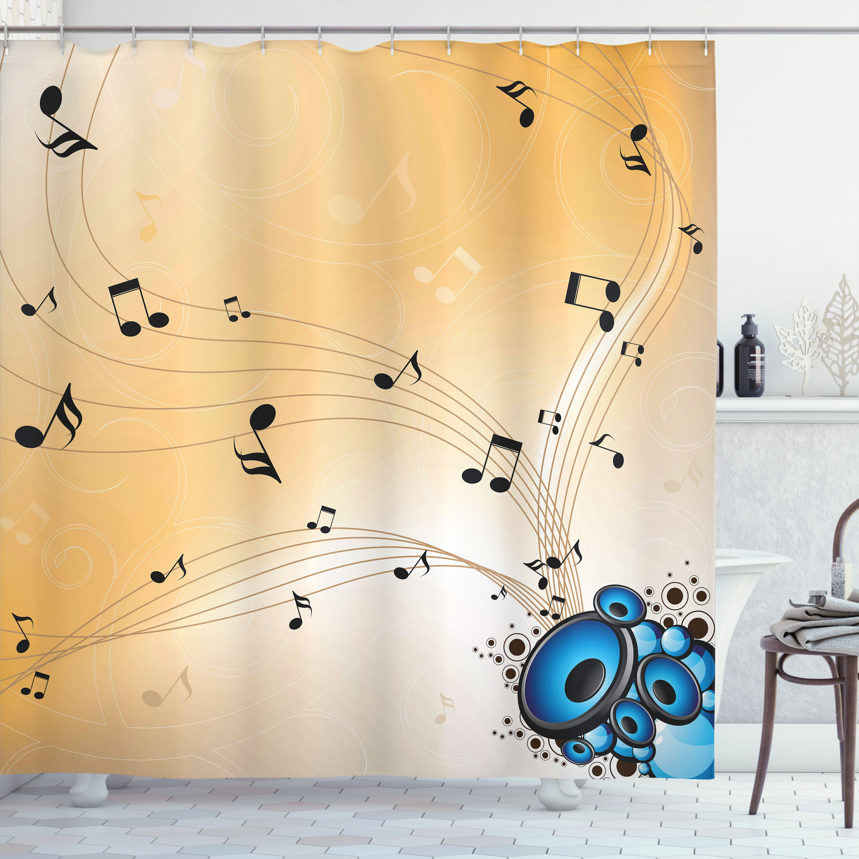 East Urban Home Music Shower Curtain Abstract Melodies Notes Black Blue ...