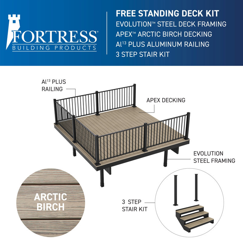 Fortress Building Products Apex 12' x 12' Freestanding PVC Deck and 3 ...