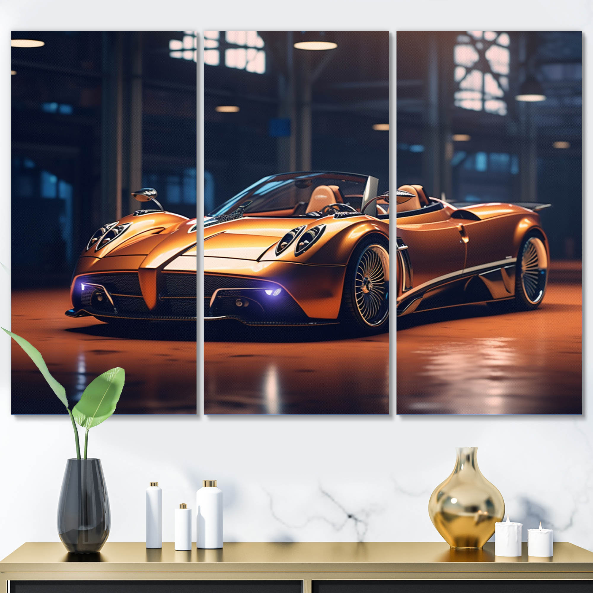 DesignArt Neon Italian Exotic Car - Neon Car Metal Wall Decor Set | Wayfair