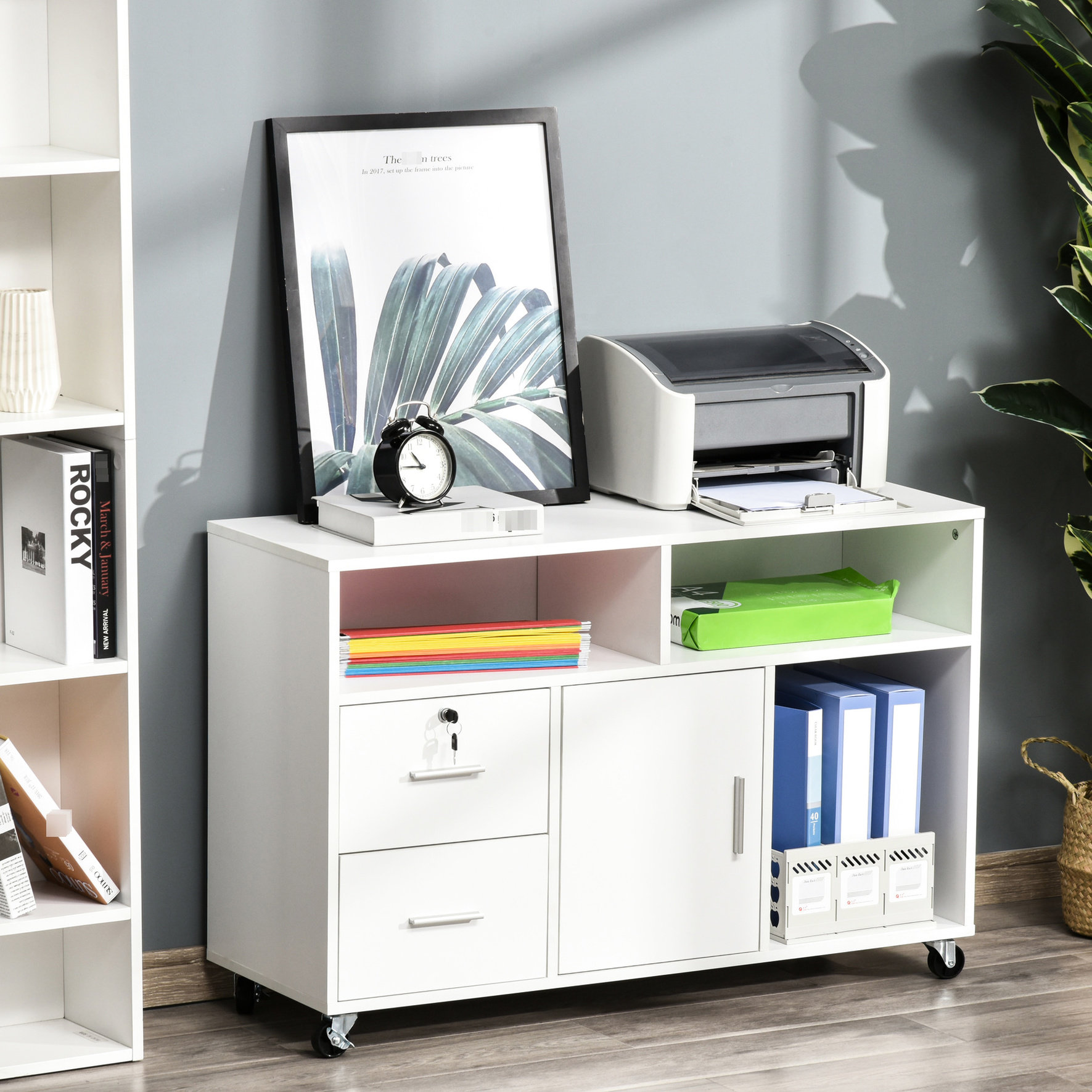 Latitude Run® Home Office Printer Stand Cabinet - White Mobile ...