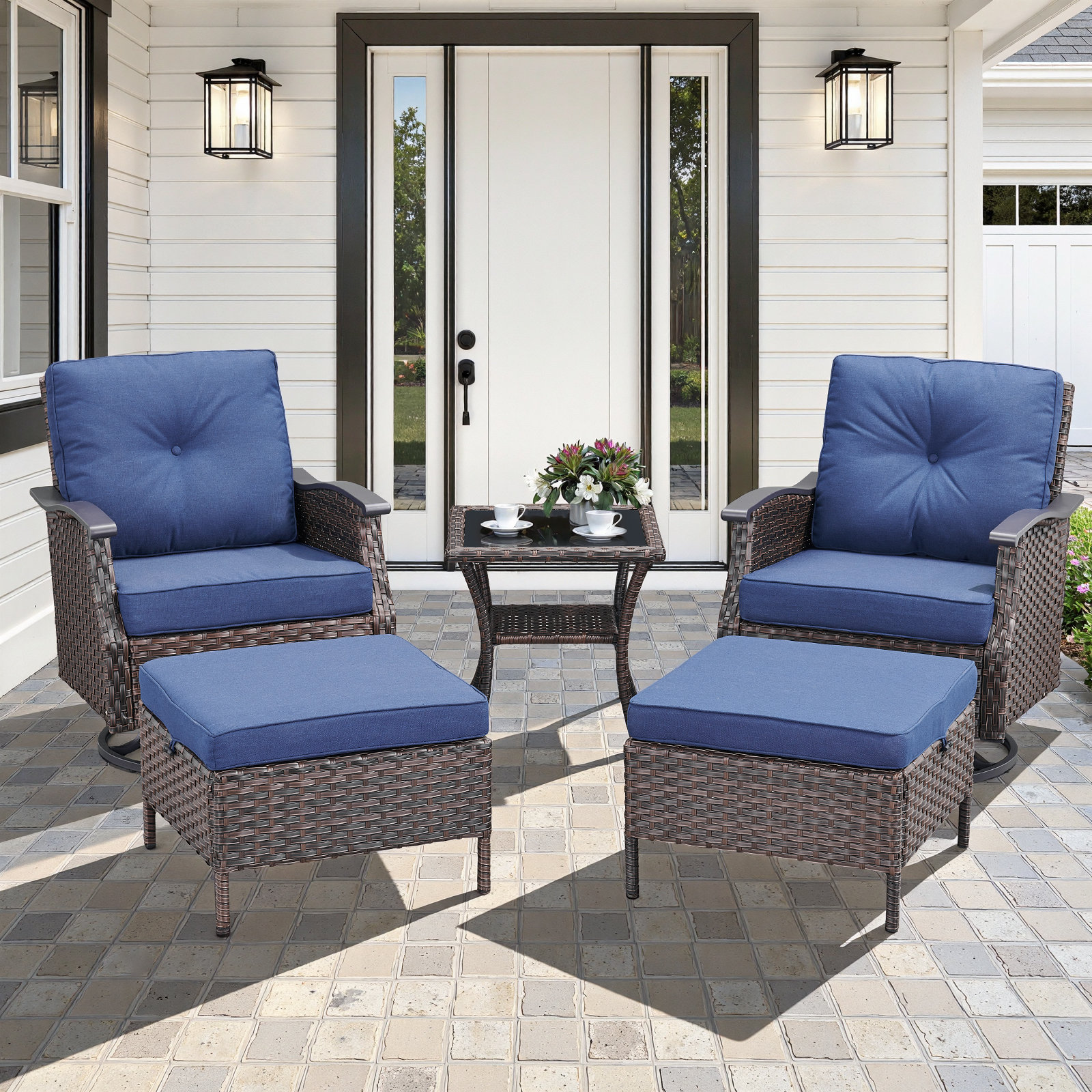 Winston Porter 5-Piece Swivel Patio Chairs With Ottoman & Side Table ...