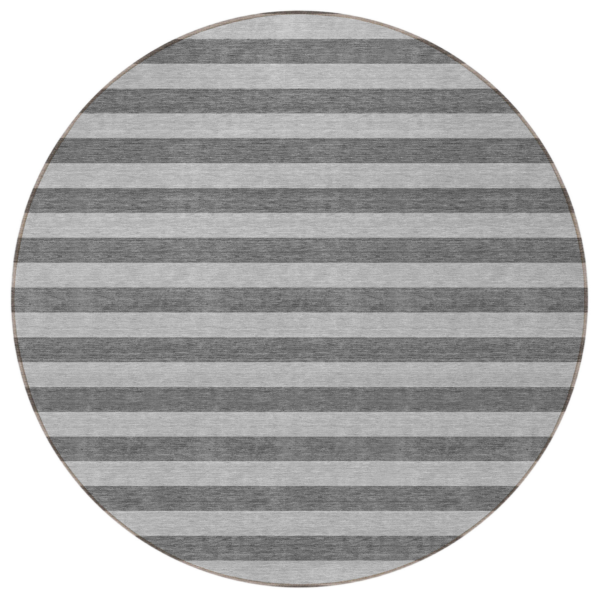 HomeRoots 8' Round Gray and White Round Striped Washable Non Skid ...