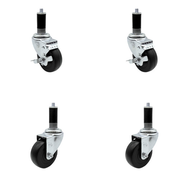 Service Caster 4 Piece Rubber Expanding Caster Set with 2 Brakes | Wayfair