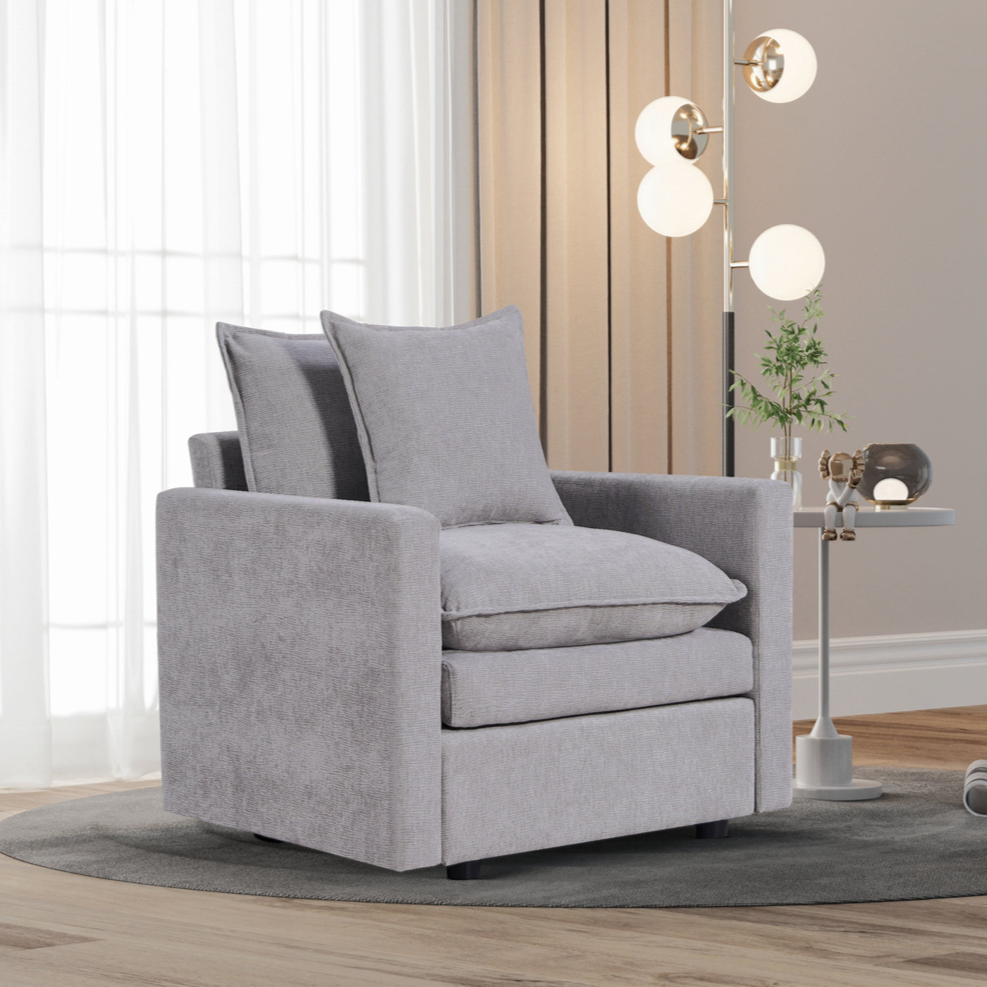 Ebern Designs Chenille Fabric Comfy Deep Single Seat Sofa Upholstered ...
