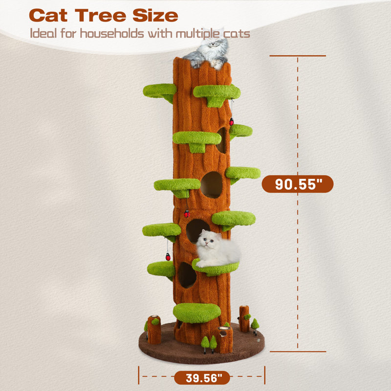 Tucker Murphy Pet™ 91" Elizha Solid Wood Large Cat Tree Tower Condo ...