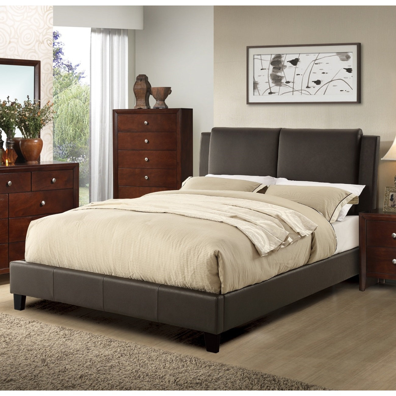 Everly Quinn Calinia Bed Bed Set Faux Leather Upholsted Two-Panel Bed ...