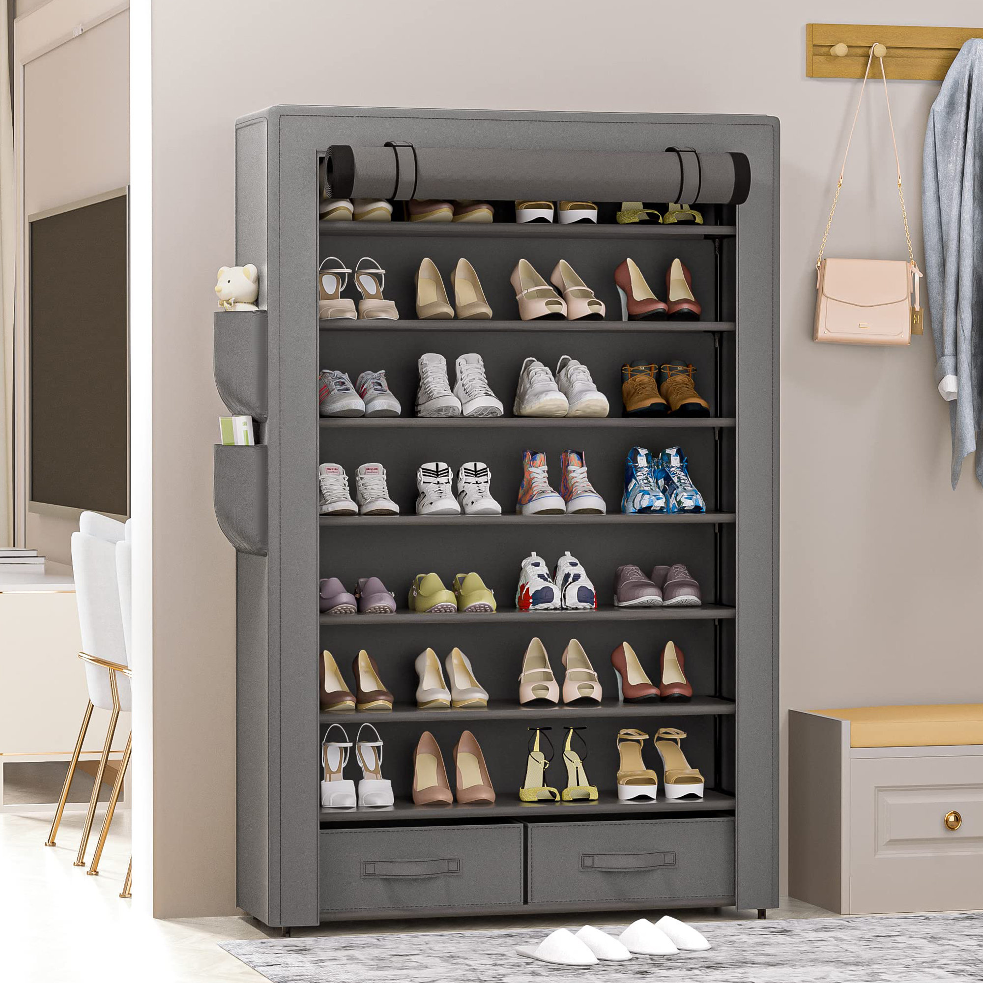 Latitude Run® Tall Shoe Rack Dustproof Cabinet Large Capacity 8 Tier ...