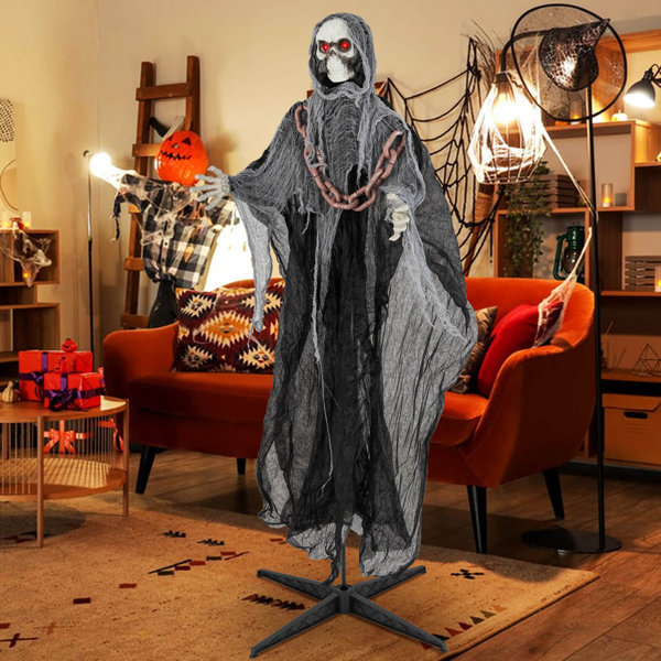 The Holiday Aisle® 6.4 Ft Standing Grim Reaper Halloween Animatronic ...