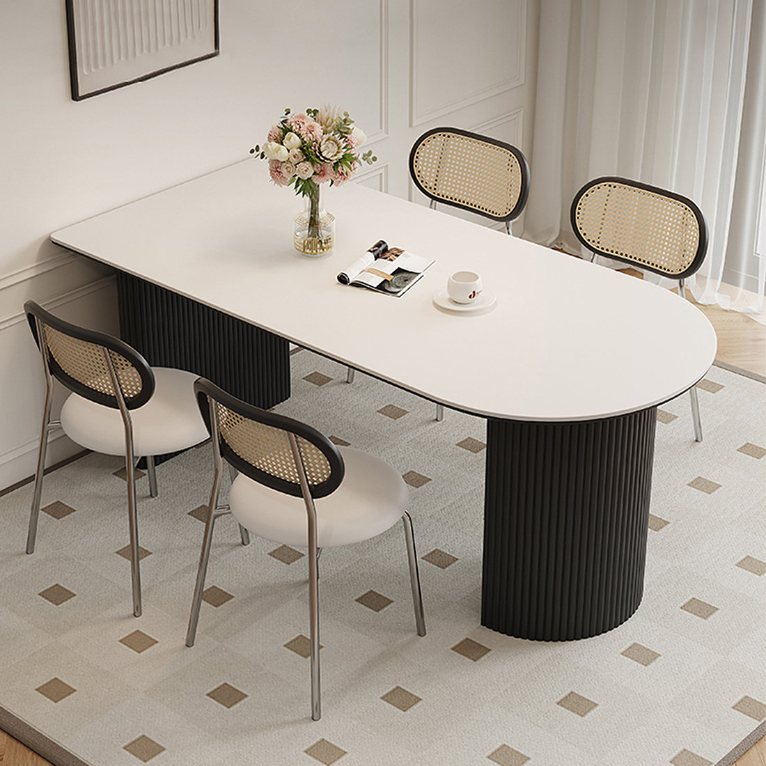 Dining Elegance Modern Simple Rock Plate Dining Table And Chair ...