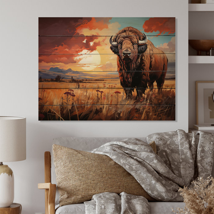 Union Rustic Native American Art Bison Spirit I On Wood Print | Wayfair