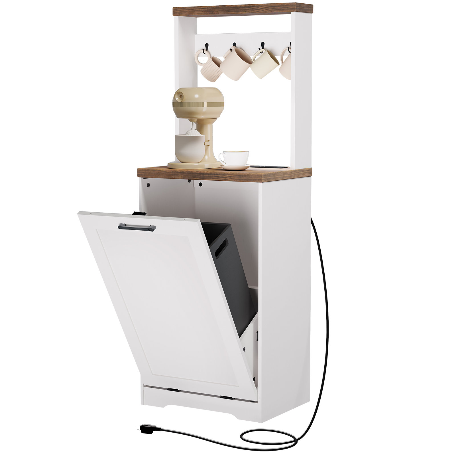 YATINEY 10 Gallon Tilt Out Trash Cabinet with Charging Station, Pet ...