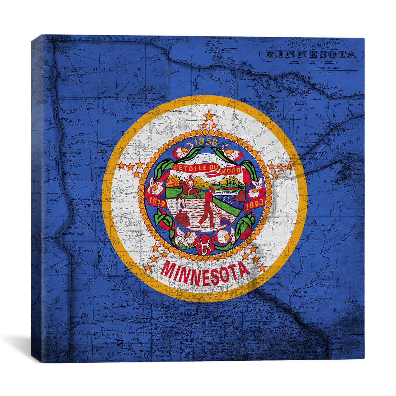 Winston Porter Minnesota Flag, Grunge Vintage Map Graphic Art on Canvas ...