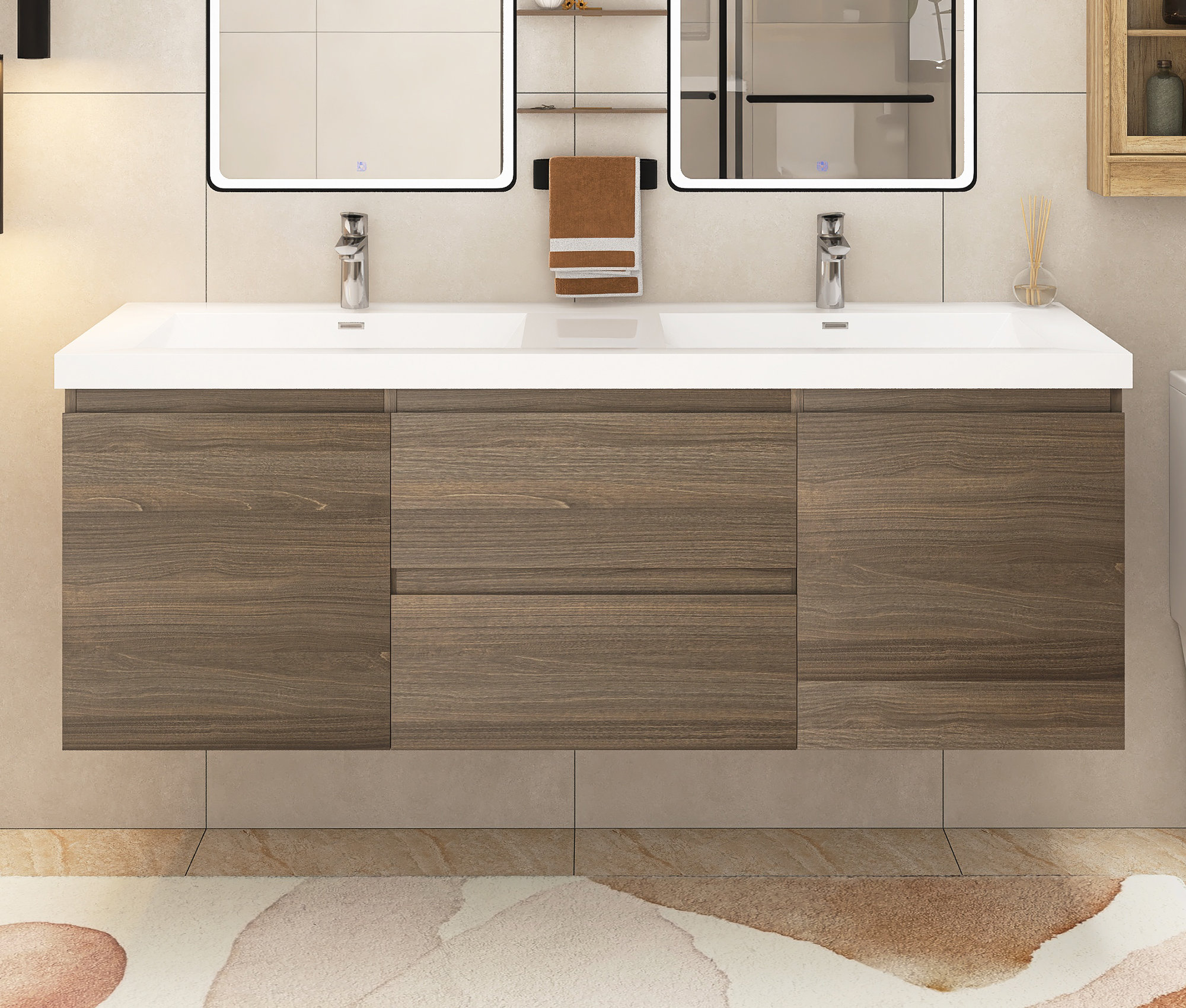 Latitude Run® Meuble-lavabo double 59 po avec plateau en résine Scheuerman - Wayfair Canada