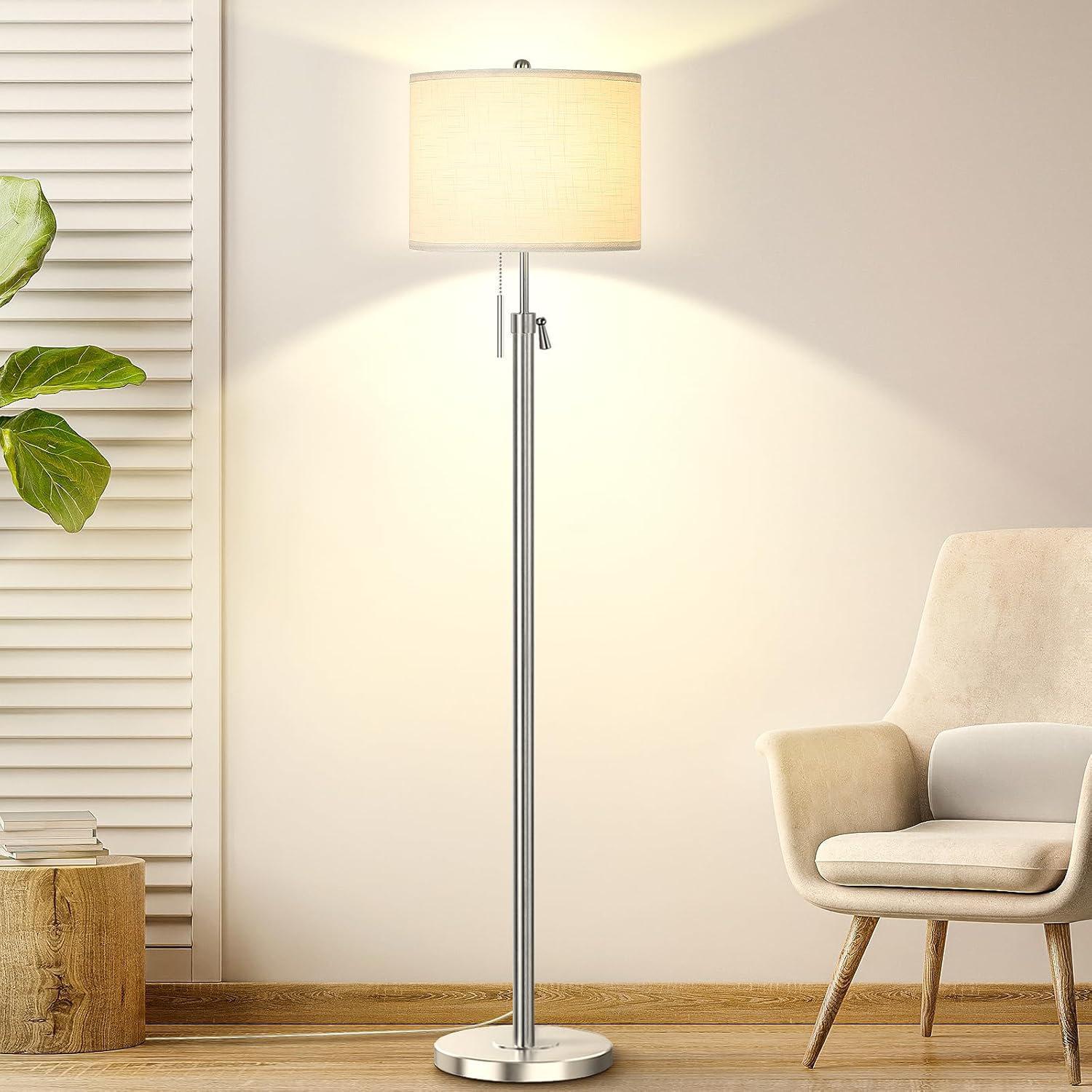 Ivy Bronx Adjustable Height Standing Lamp with Marble Base, Bulb ...