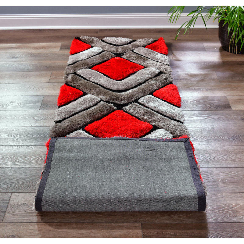 Latitude Run® Corey-Leigh Abstract Shag Red/Gray Area Rug & Reviews ...