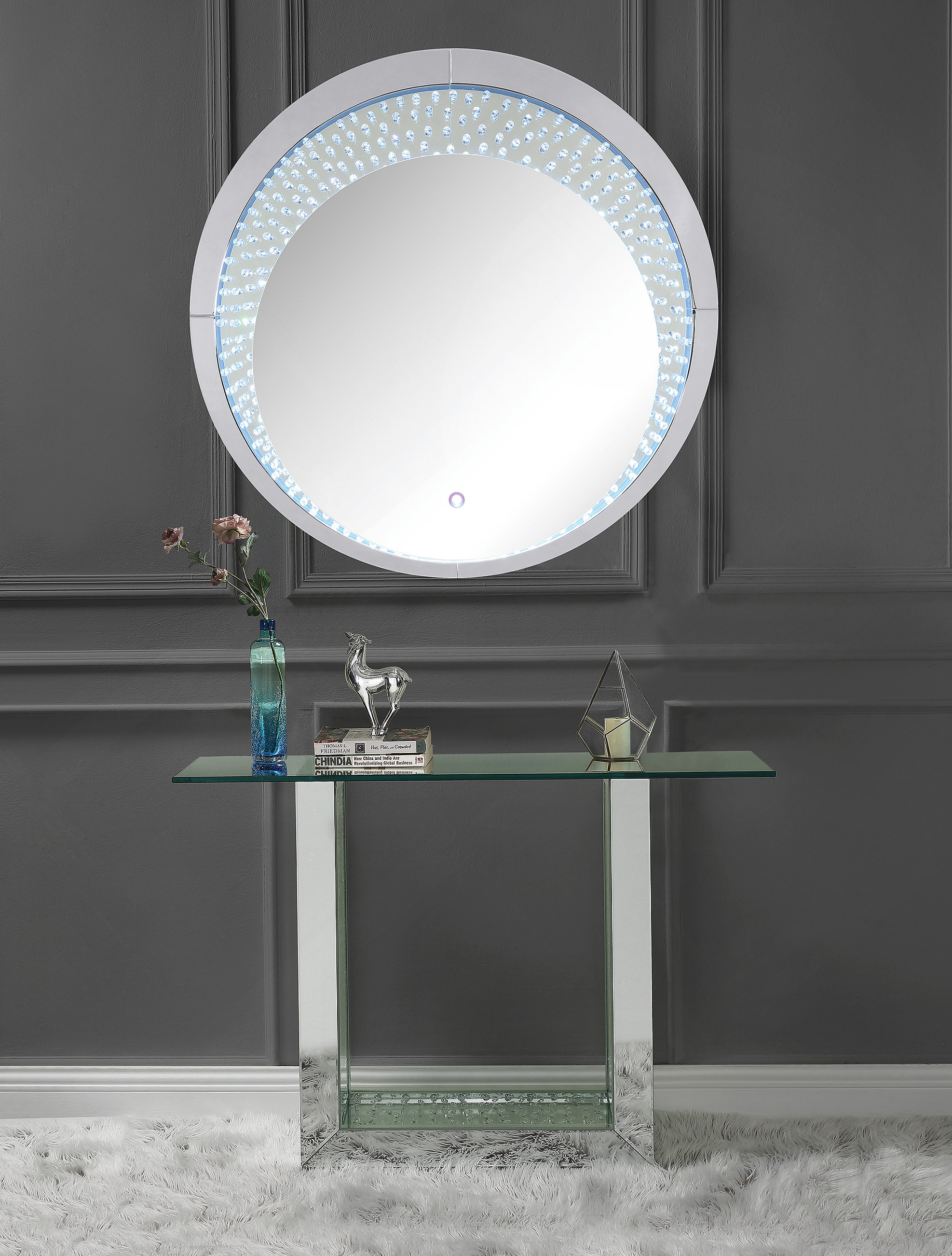 Mercer41 Nysa Glam Mirrored & Faux Crystal Console Table | Wayfair