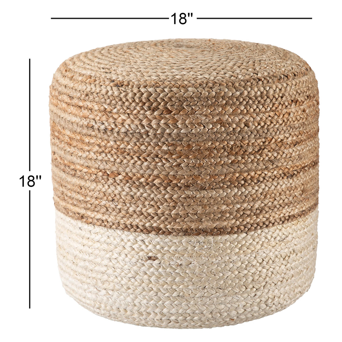 Mistana™ Teen Fabian 18" Wide Round 100% Braided Jute Ombre Pouf ...